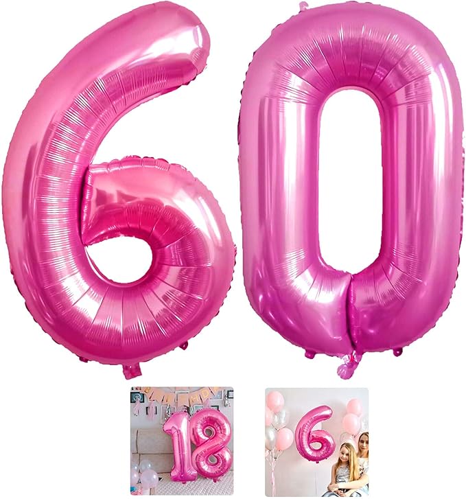 Amazon.com: 60 Number Balloon Pink 40 inch Big Foil Mylar 60th Balloons ...