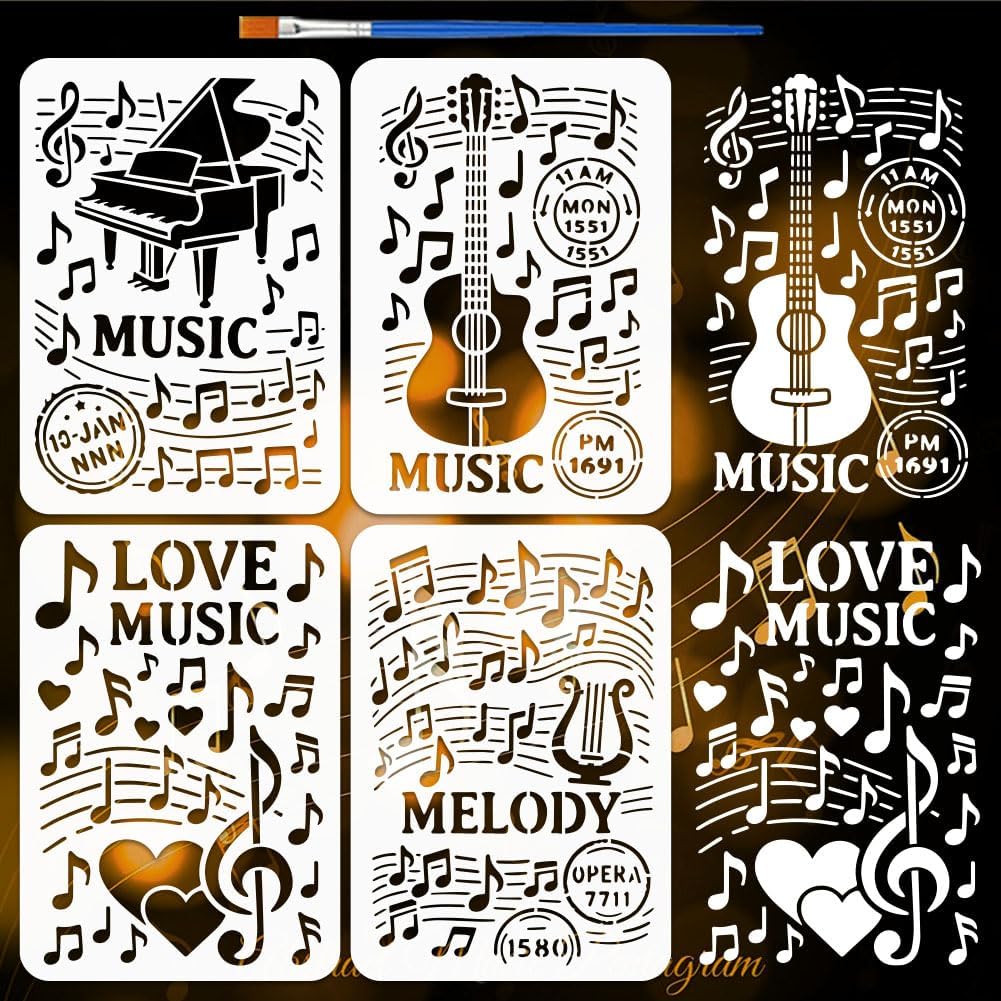 Amazon.com: FINGERINSPIRE 4Pcs Music Notes Stencils with Paintbrush 11 ...