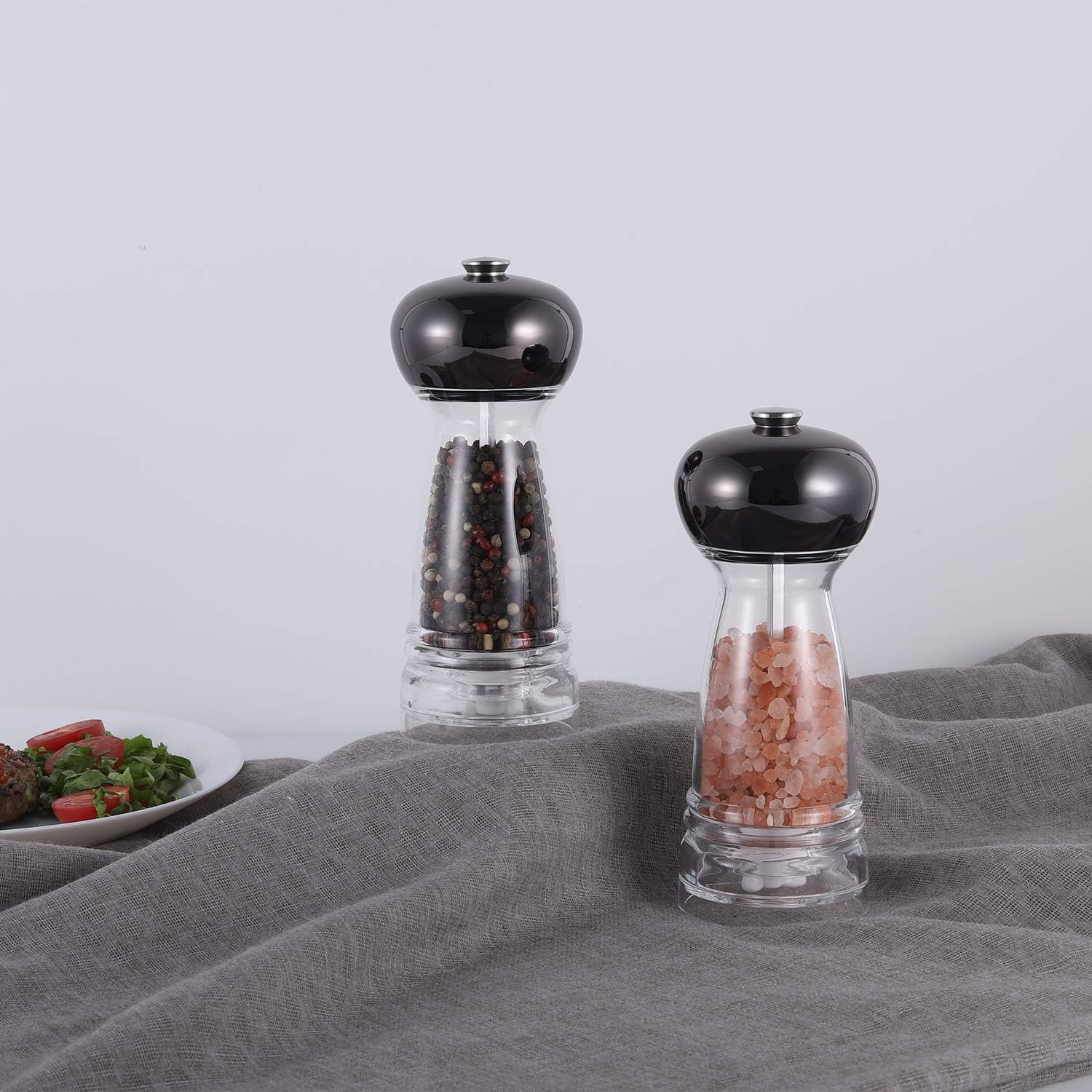 Salt and Pepper Grinder Set,Acrylic Body Table Salt Grinders Pepper ...