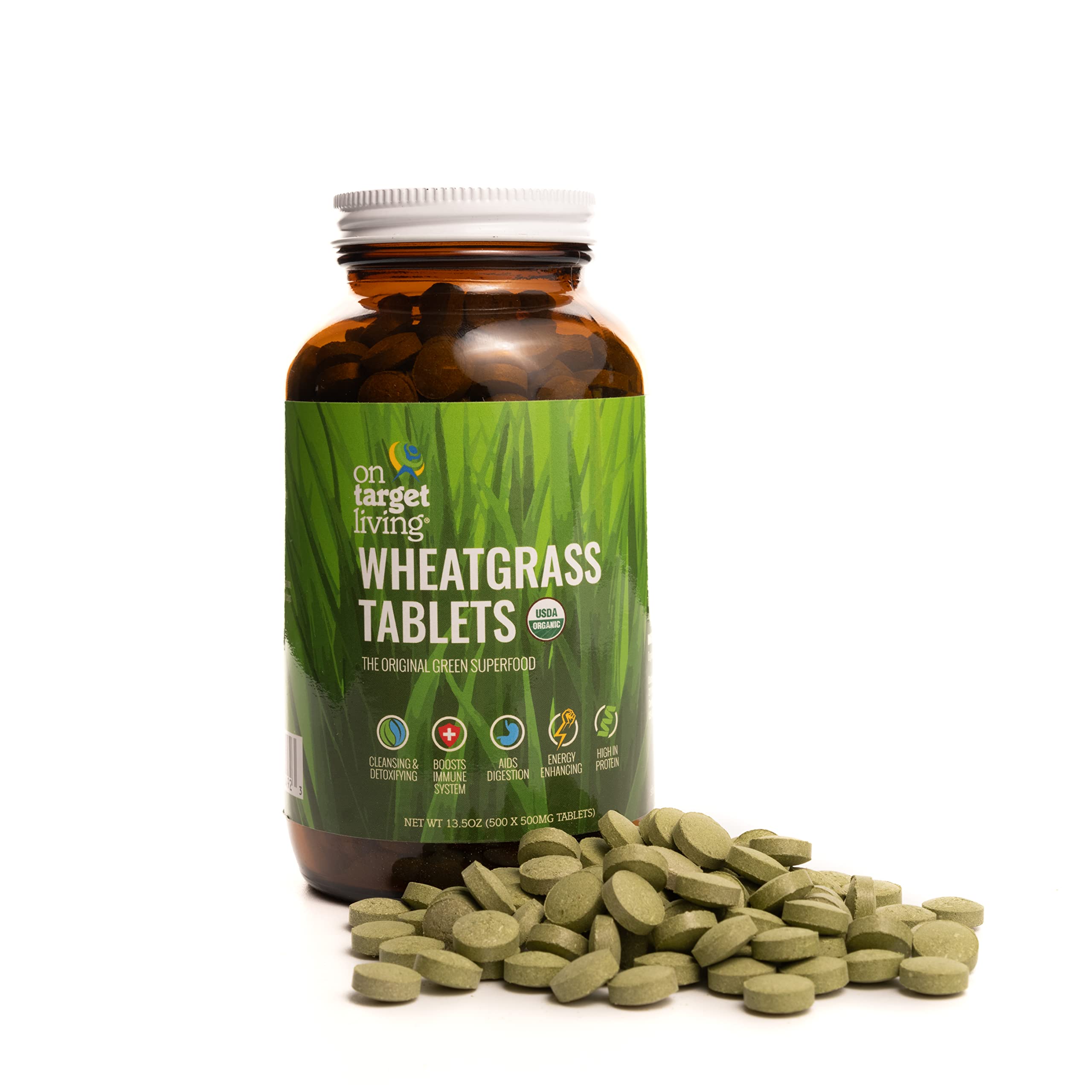 Amazon.com: On Target Living Wheatgrass Tablets- 500 Tablets | USDA ...