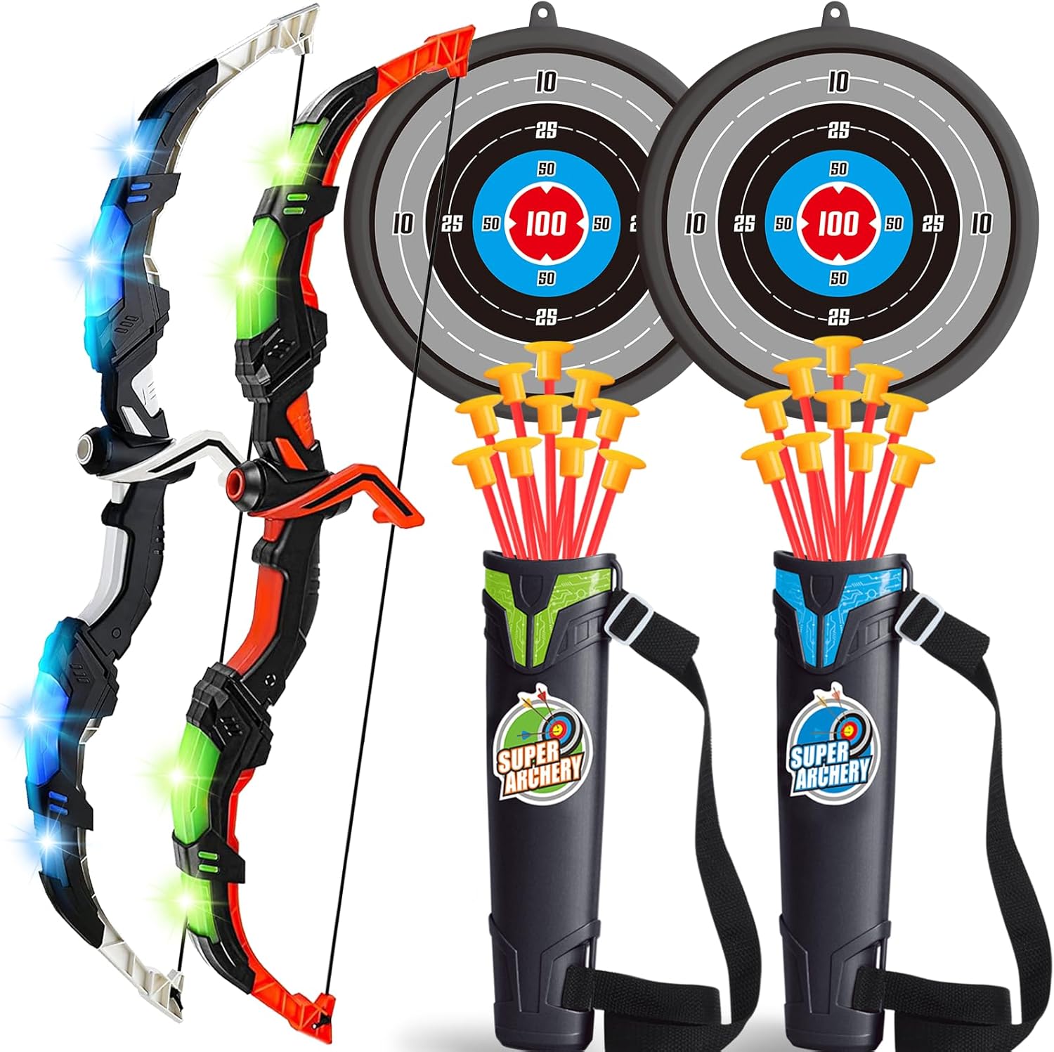 Amazon.com: Mililier 2 Pack Kids Bow and Arrow Set,LED Light Archery ...