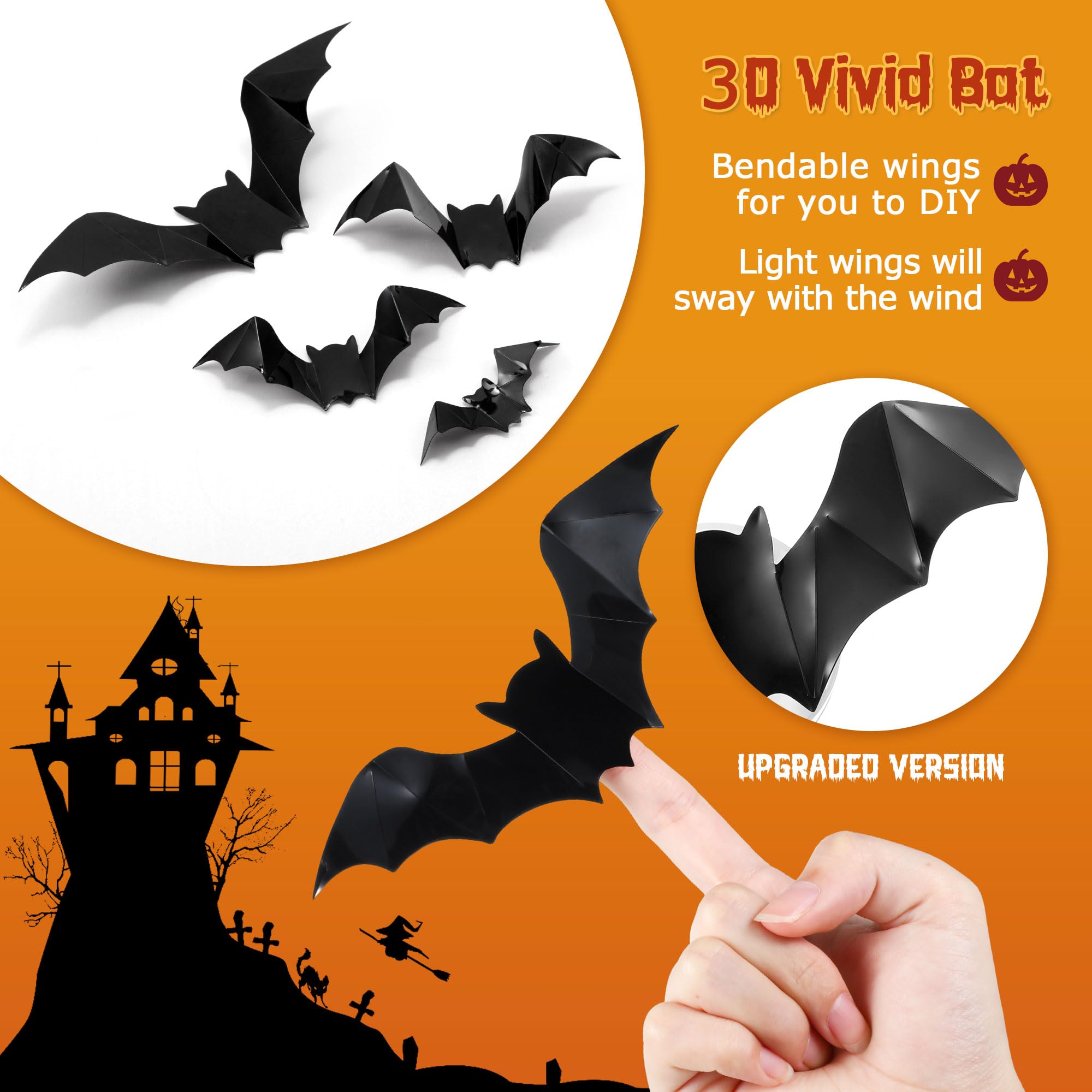 Hiboom 28 Pcs Halloween Decoration LED Bats Light Wall Decor, 3D ...