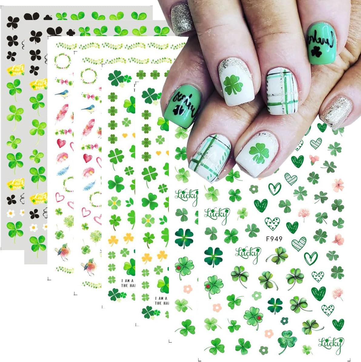 Amazon.com: 12 Sheets St Patrick’s Day Nail Art Stickers Decal 3D Cute ...