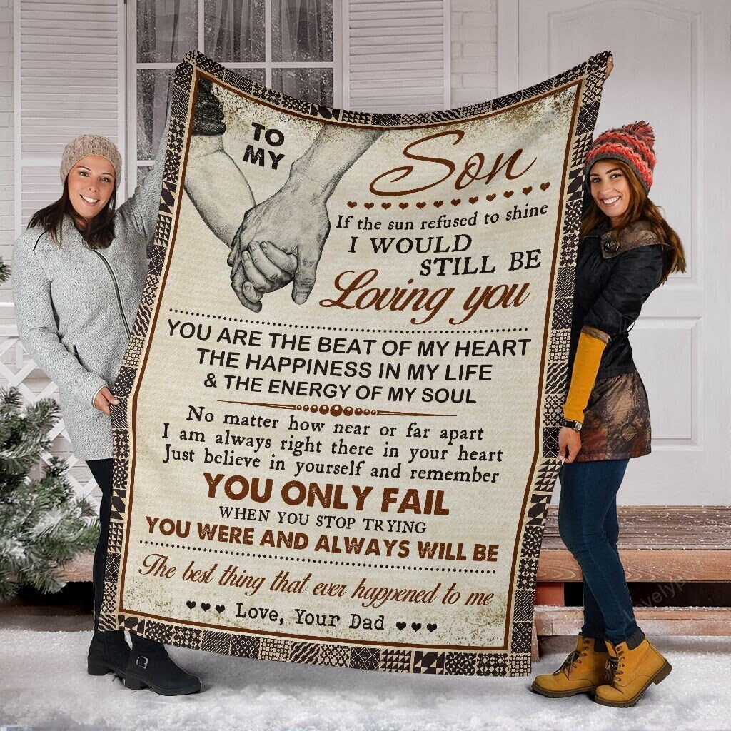 Amazon.com: to My Son Holding Hand Fleece Sherpa Blanket from Dad – You ...