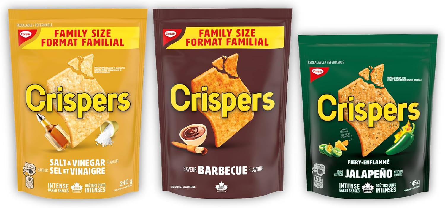 Crispers Snacks Variety Pack (3 pack) - Crispers Salt & Vinegar 240g, Crispers BBQ 240g, and ...