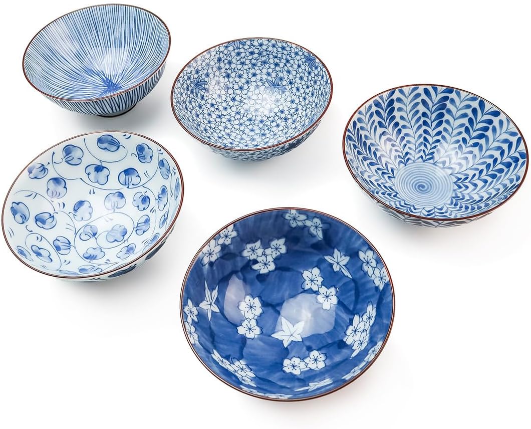 Amazon.com | TIKUSAN Japanese Traditional Japanese 5 Rice Bowls Set ...