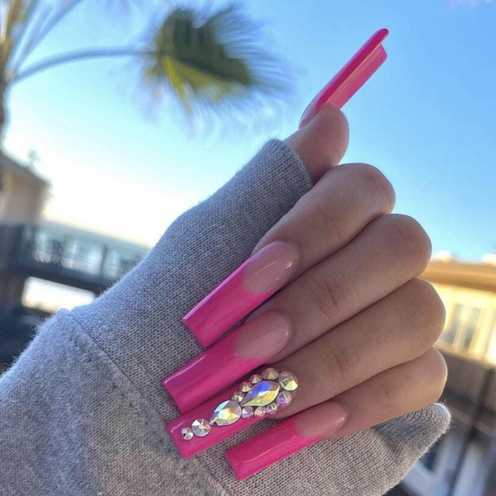 Amazon.com: YoYoee Long Coffin False Nails Butterfly French Press on ...