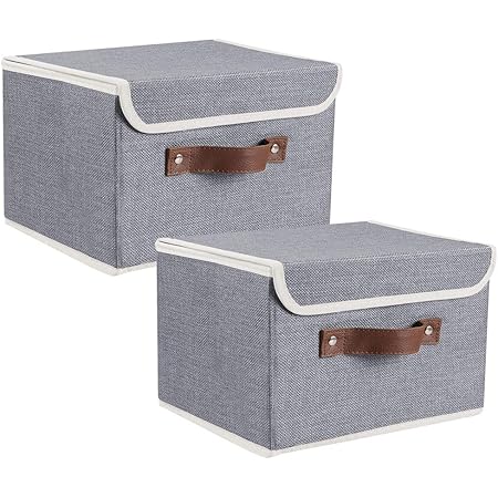 Amazon.com: Small Storage Boxes with Lids 2 Pack Linen Collapsible Cube ...