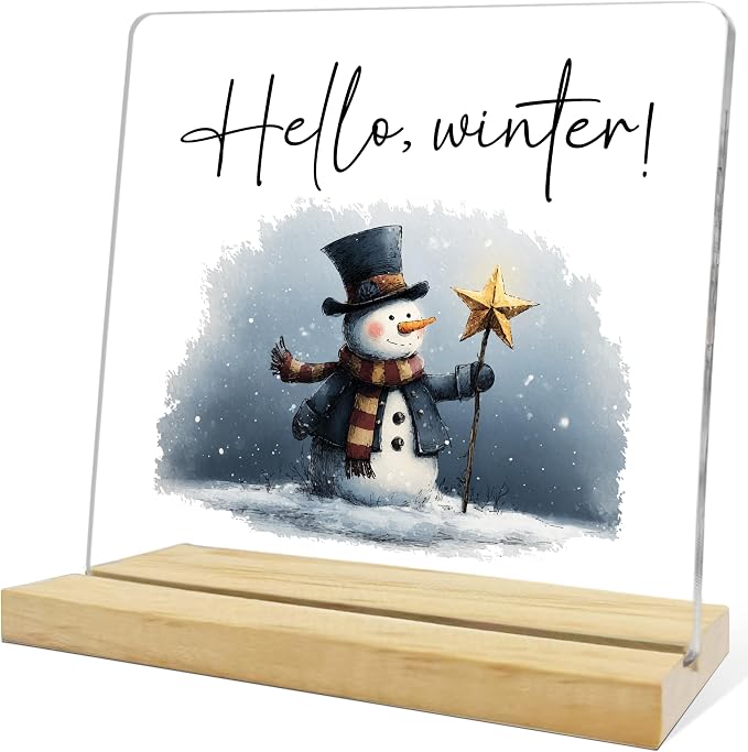 Amazon.com: Snowman Decor For Women,Hello Winter Acrylic Desk Sign ...