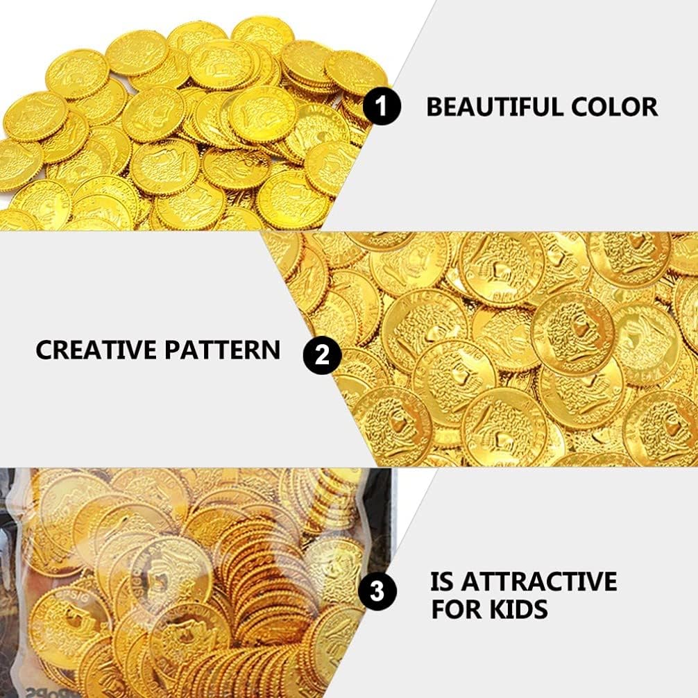 NUOBESTY 200pcs Plastic Pirates Coin Gold Coins Treasure Coins Role ...