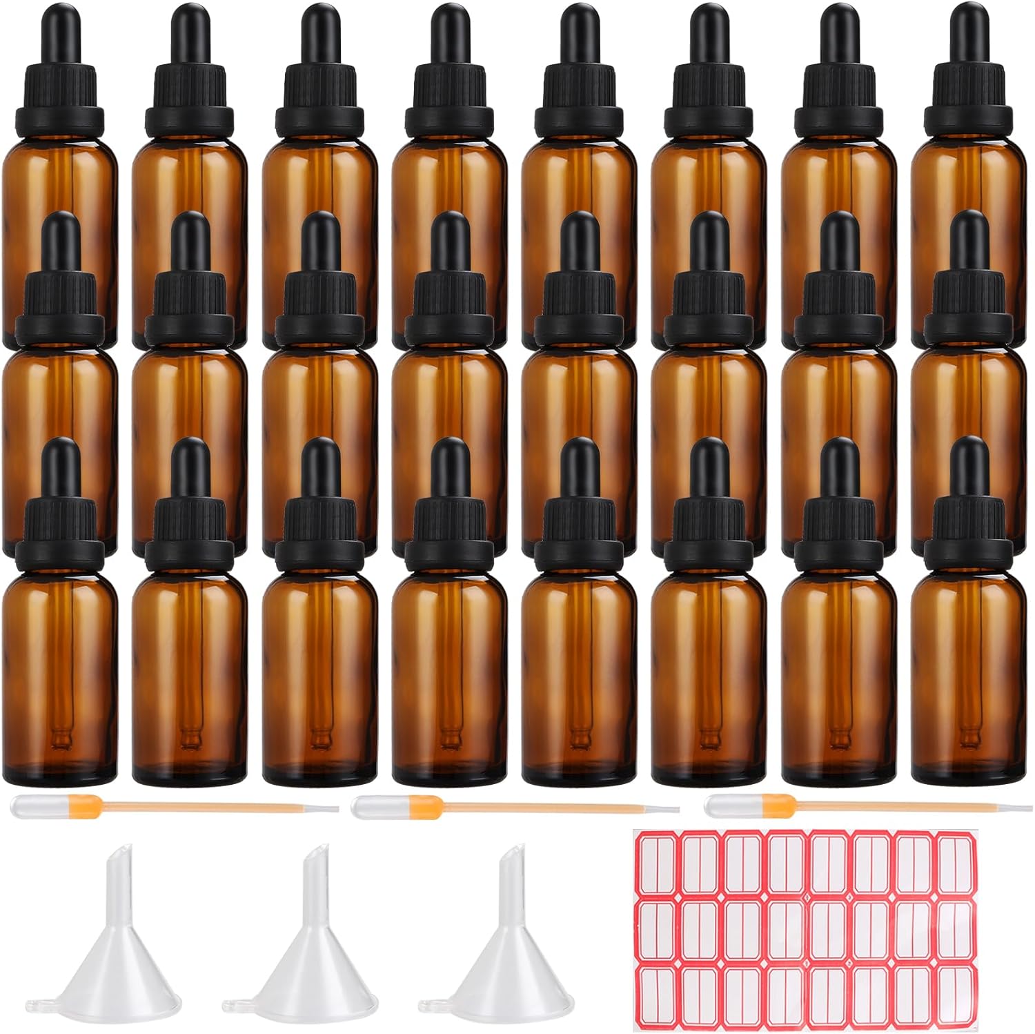 YOUNTHYE 24PCS Glass Dropper Bottles, 50ml Empty Amber Bottles with 3 ...