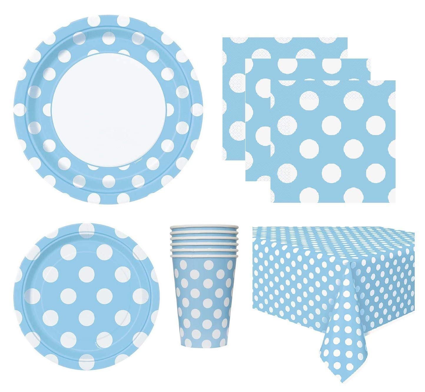 Blue Polka Dot Party Supply Pack for 16 Guests - Including Lunch Plates ...