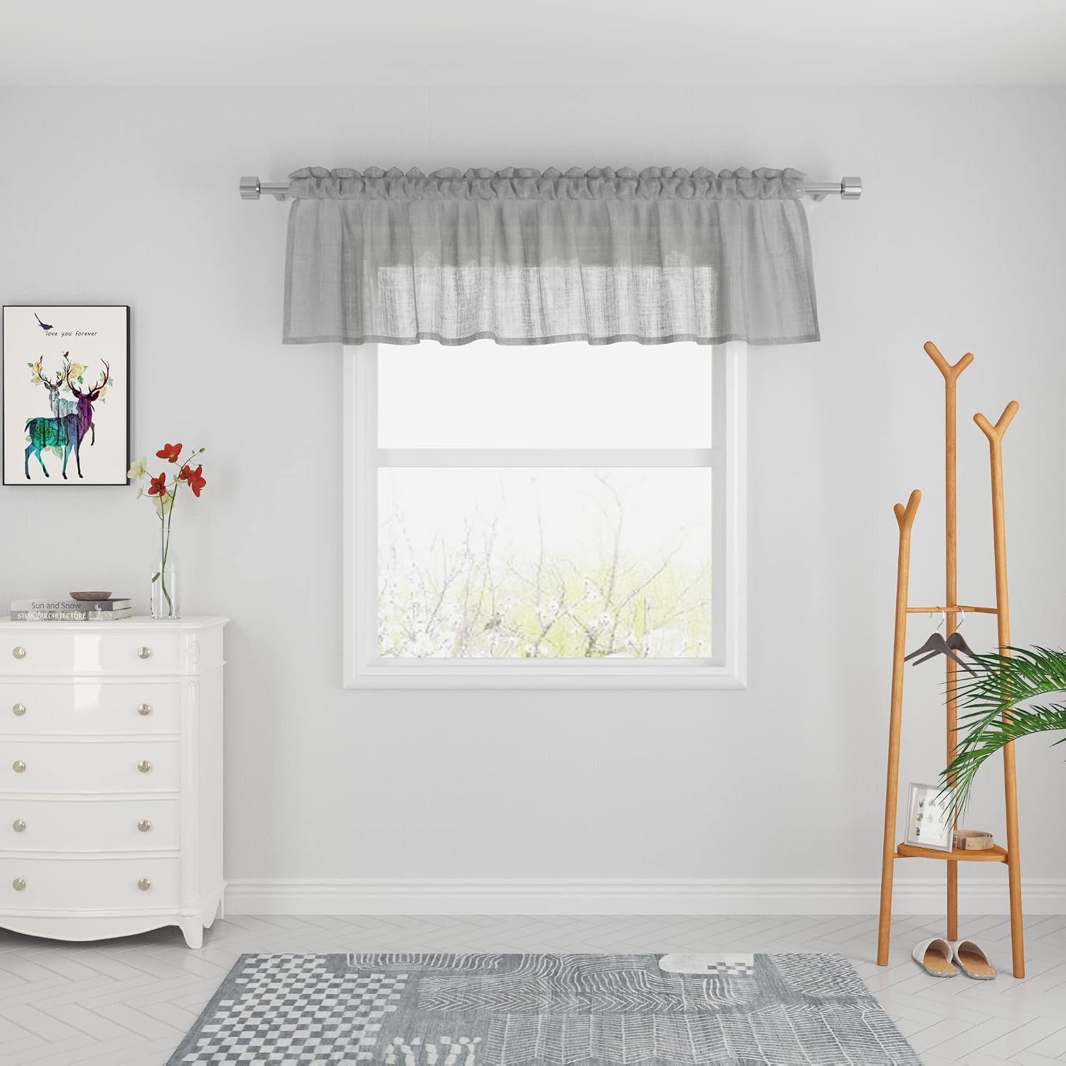 Amazon.com: UPOPO Grey Valance 14 inches Long Sheer Curtain Valance ...