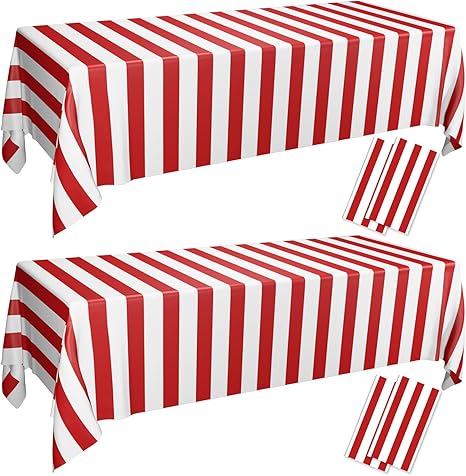 PIXHOTUL 4 Pcs Red and White Striped Tablecloths, Carnival Tablecover ...