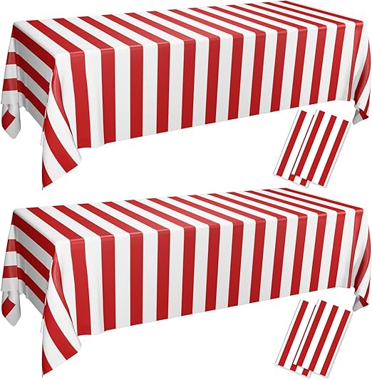 PIXHOTUL 4 Pcs Red and White Striped Tablecloths, Carnival Tablecover ...