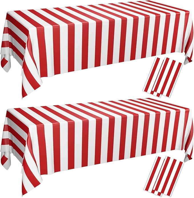 PIXHOTUL 4 Pcs Red and White Striped Tablecloths, Carnival Tablecover ...