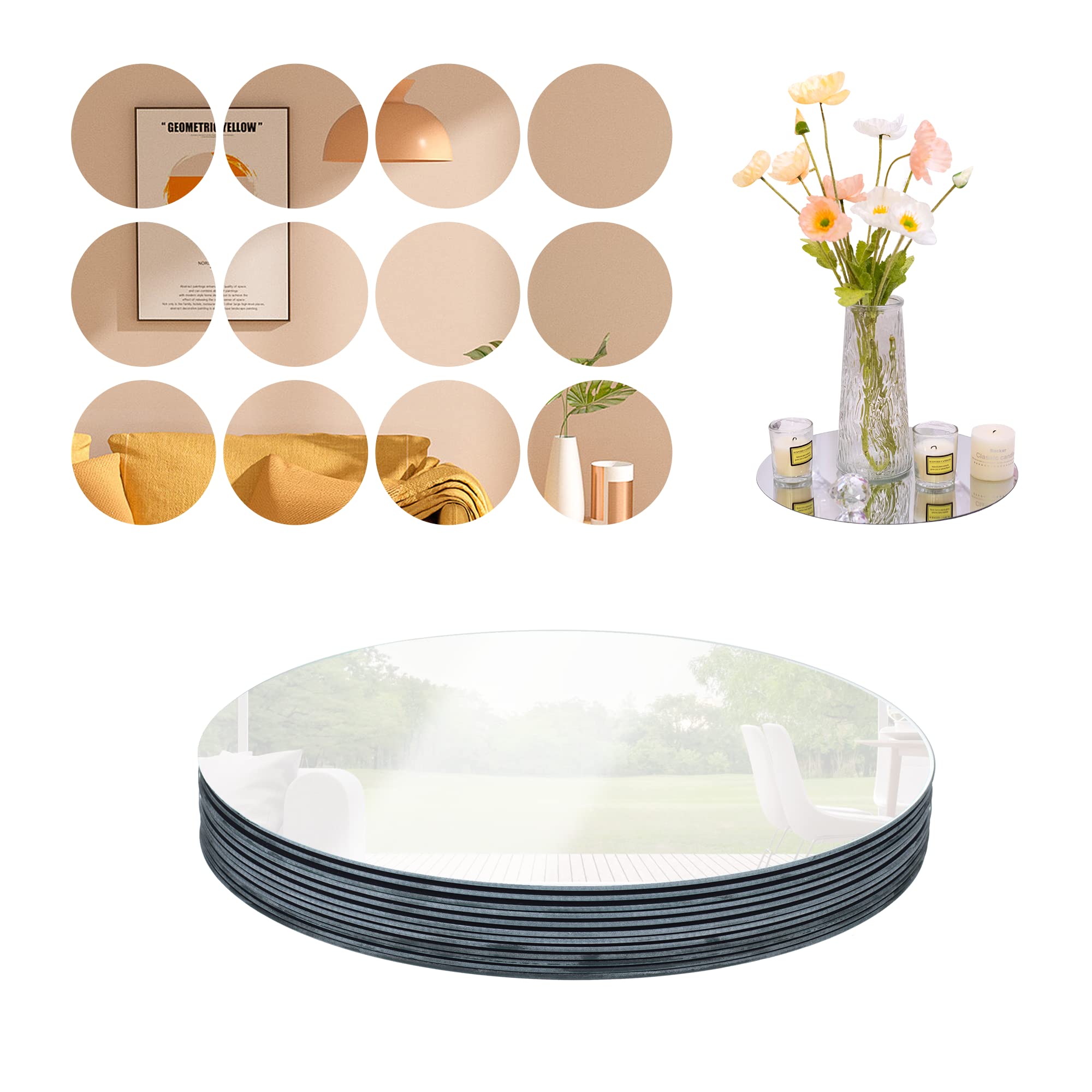 JASANMAXMIRROR 12Pcs 8inch Round Mirror Plates, Edges Polished, Round ...