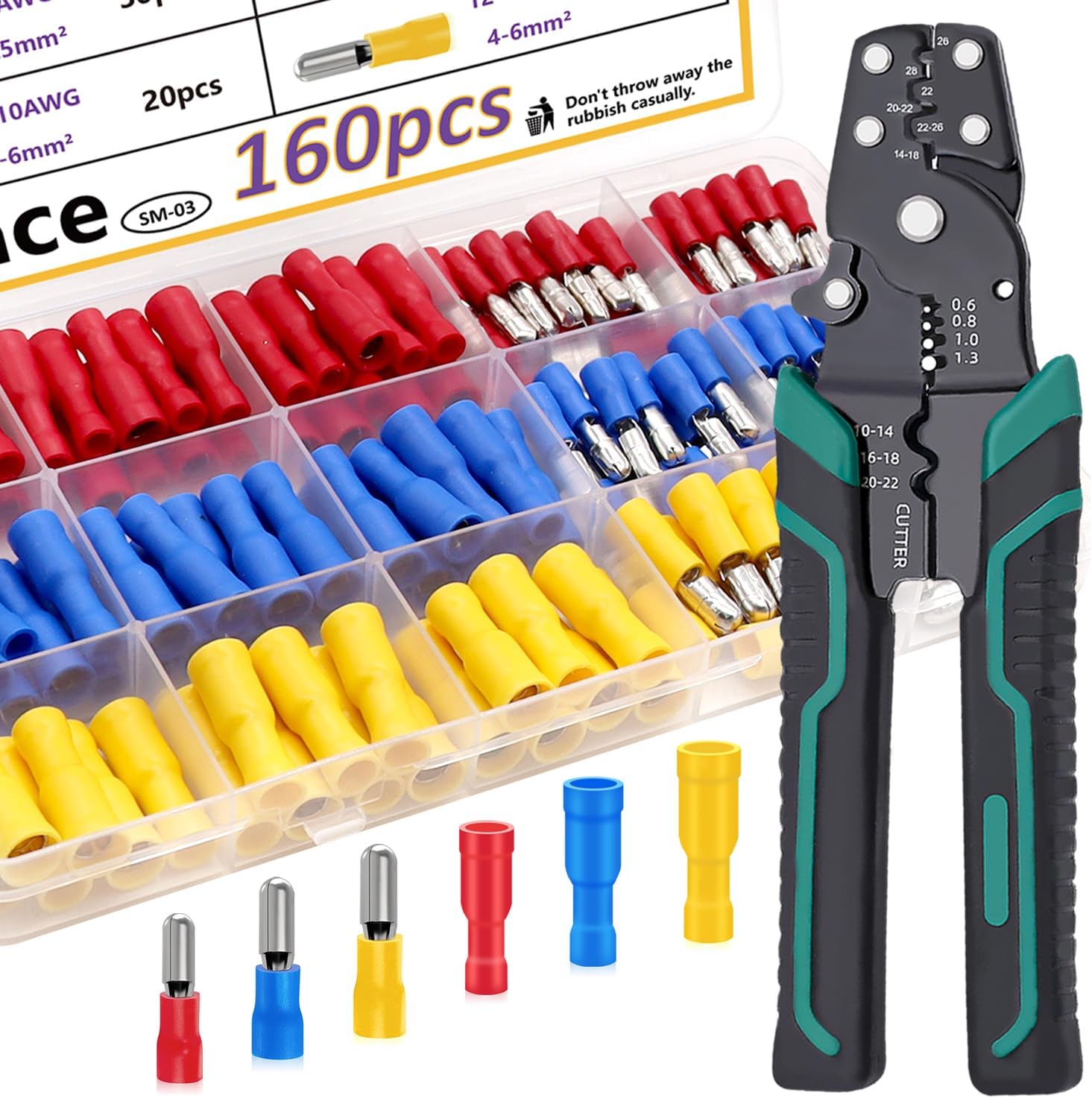 Amazon.com: smseace 160pcs Bullet wire connectors with Crimp/Stripping ...