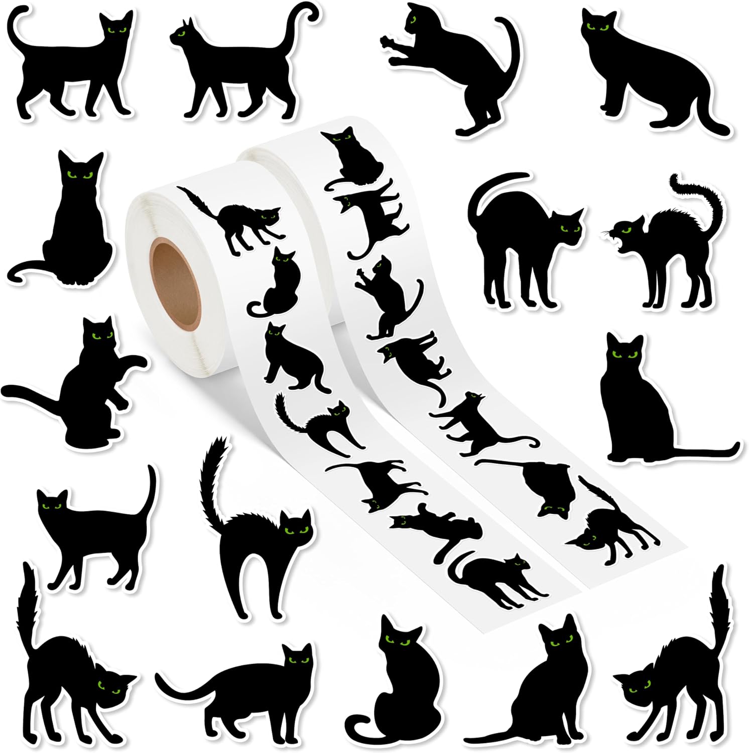 Amazon.com: A1diee Black Cat Stickers Rolls- 1000Pcs Vintage Kitten ...