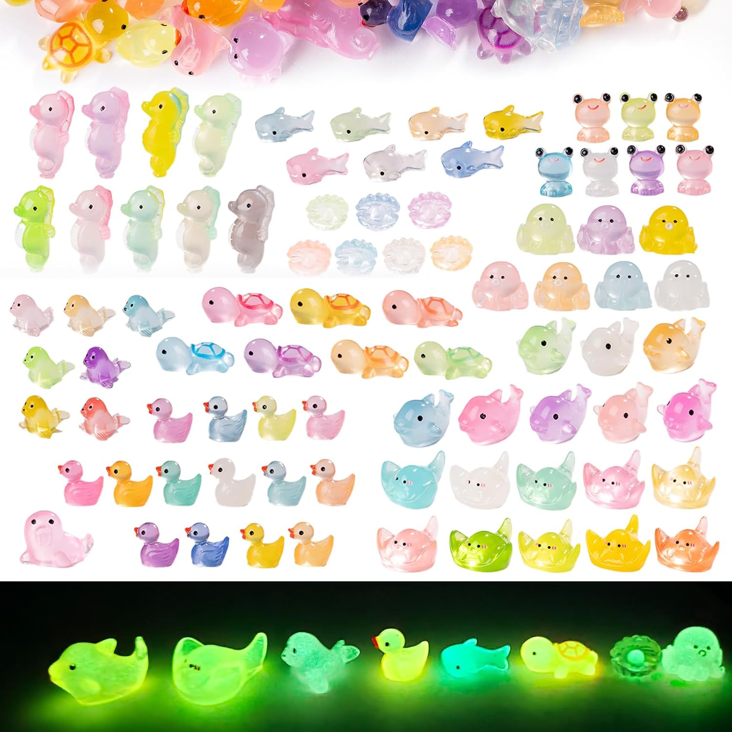 Amazon.com : 105pcs Luminous Mini Resin Animals 11 Types Glow in the ...