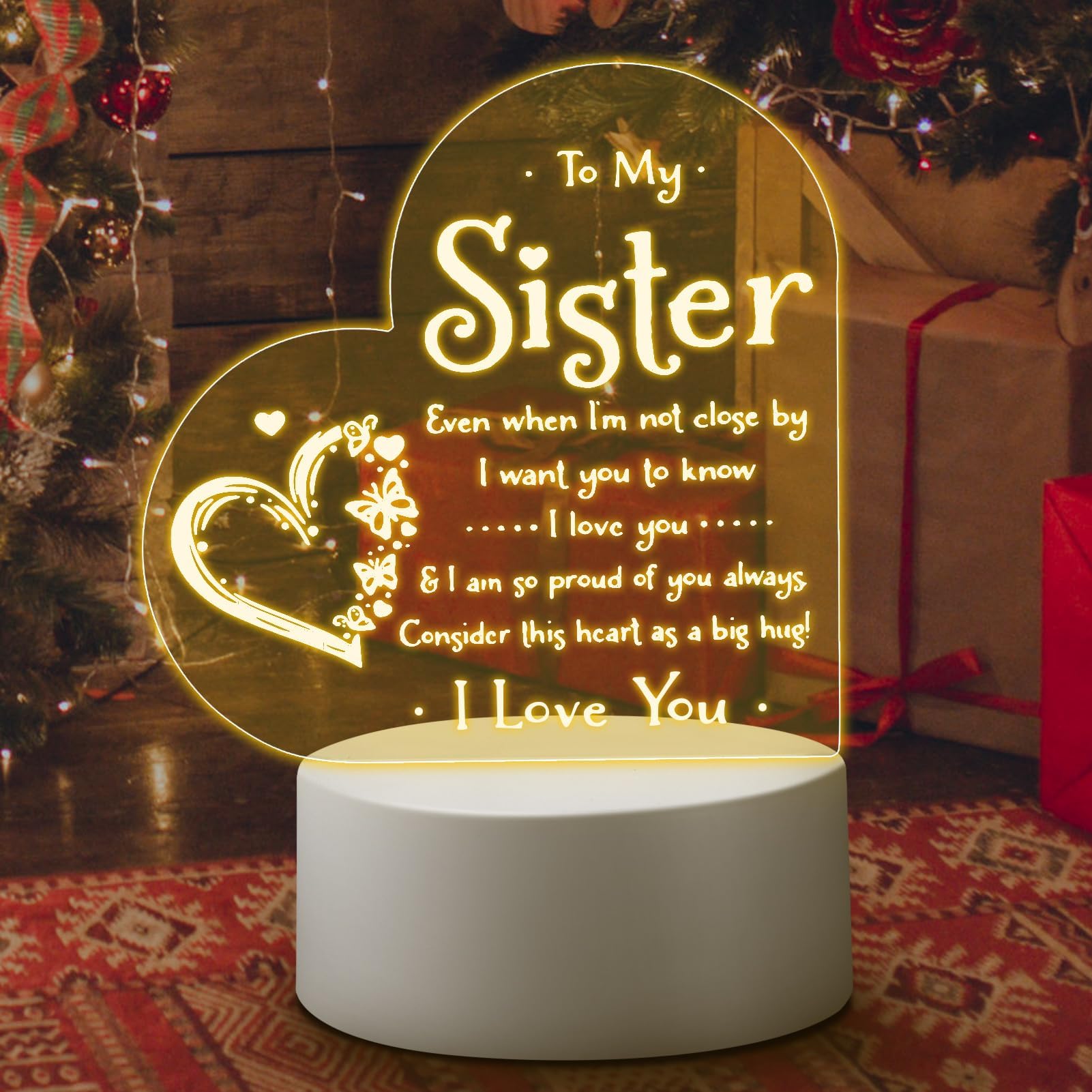Opopark Birthday Gift for Sister - Night Light Lamp with Engraving - Anniversary, Graduation ...