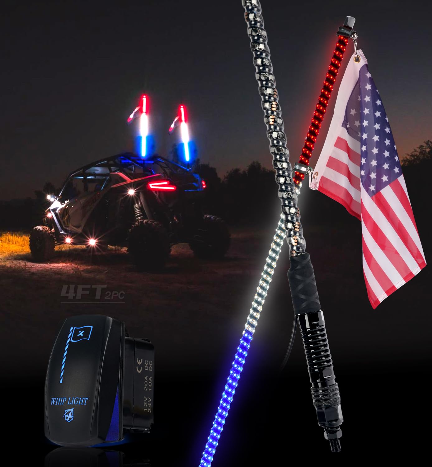 Amazon.com: Xprite 2PC 4FT Red White Blue Spiral LED Whip Lights with ...