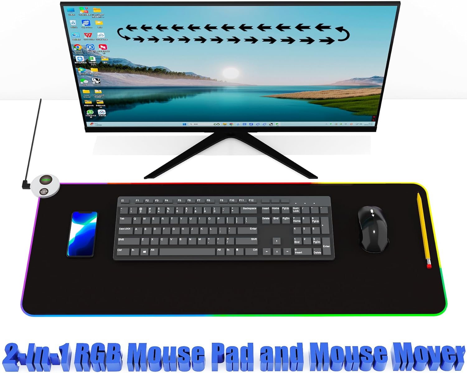 Amazon.com: NKNI 2-in-1 RGB Mouse Pad with Mouse Jiggler, 15 Lighting ...