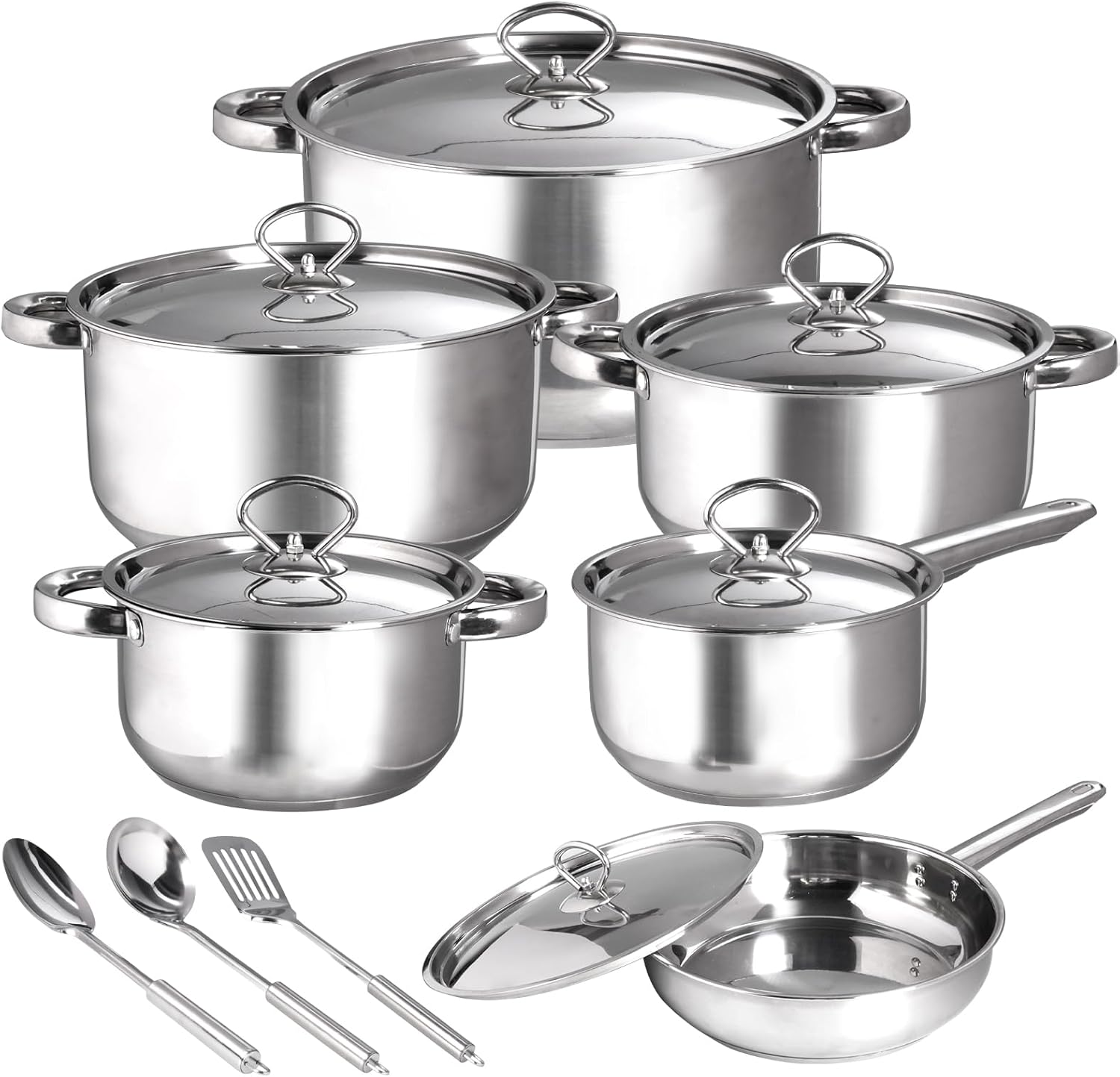 brosoza | 15 Pcs Stainless Steel Pots and Pans Set | Professional ...