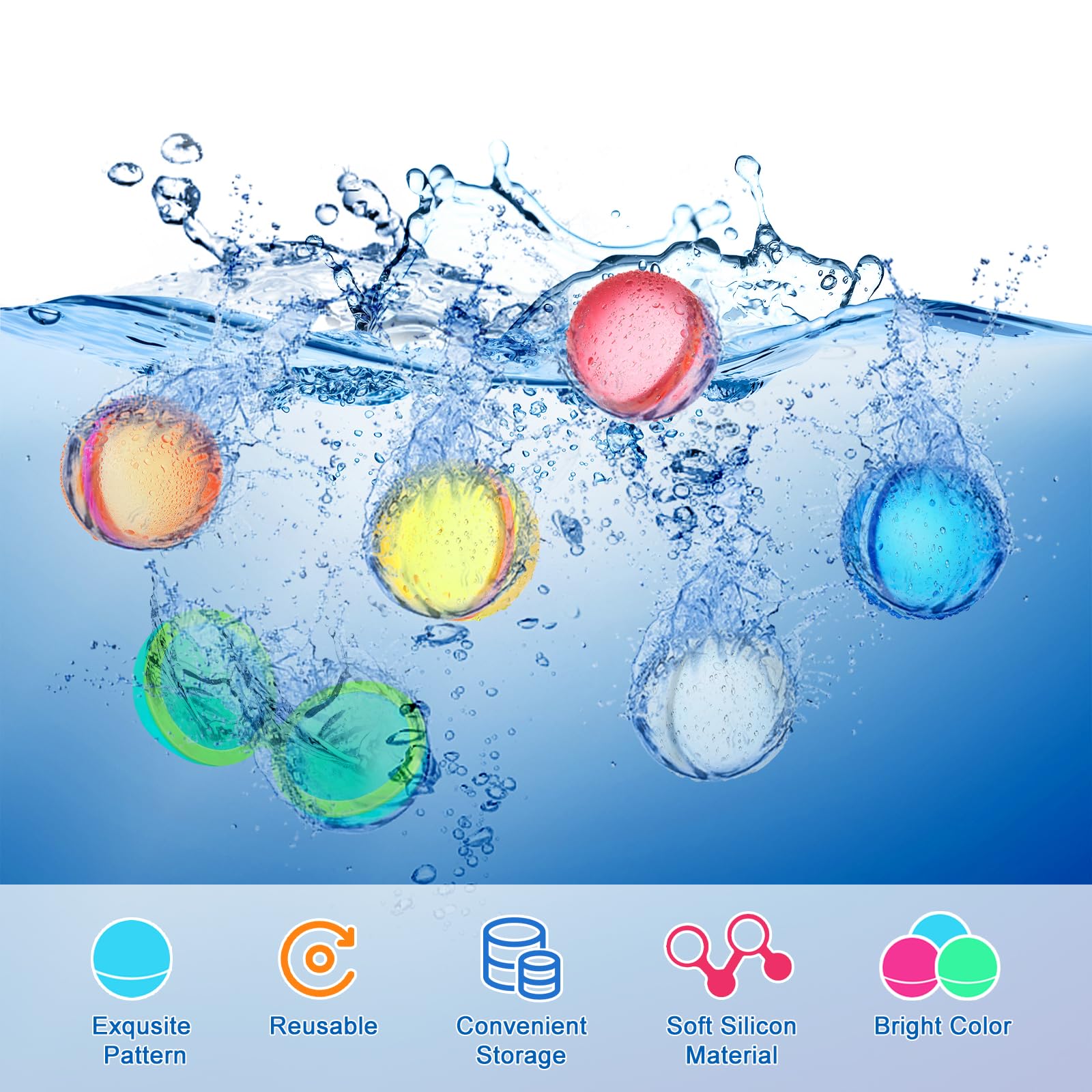 Pack of 18 Reusable Water Bombs, Self-Closing, Water Balloons, Water ...