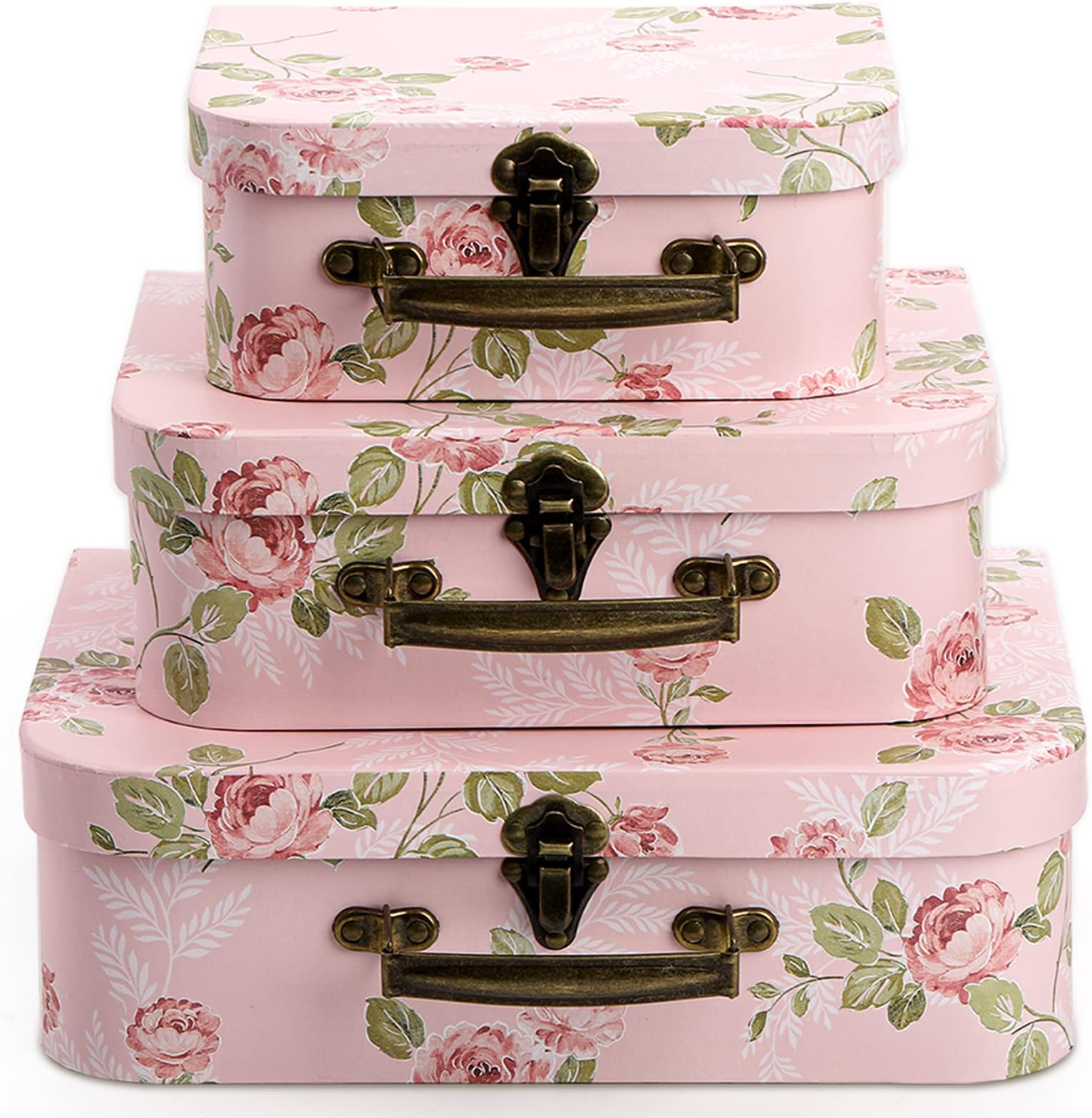 Amazon.com: Fasmov 3 Pack Paperboard Suitcases Storage Box Decorative ...