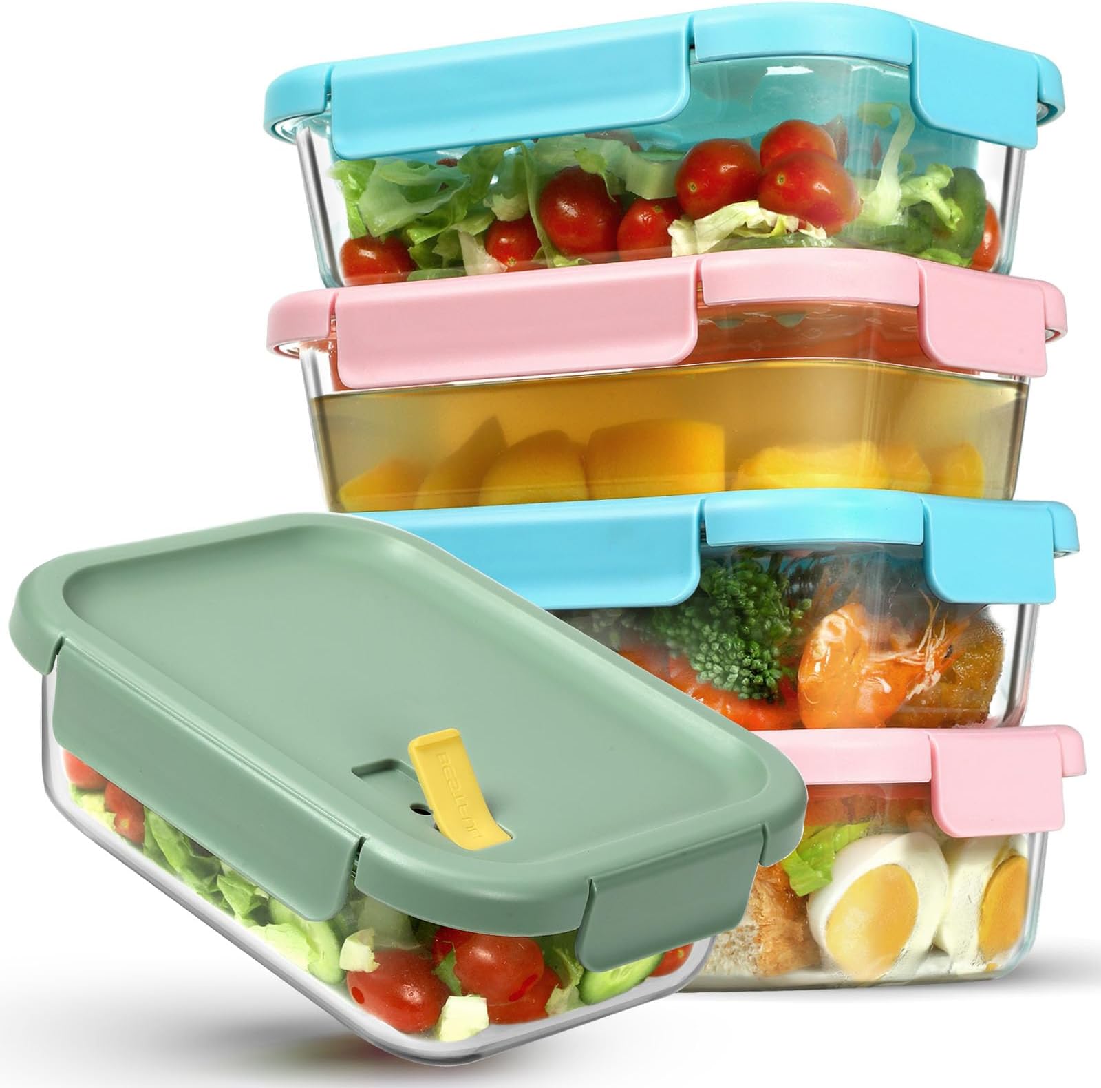 Amazon.com: Caperci 5 Pack Glass Food Storage Containers with Airtight ...