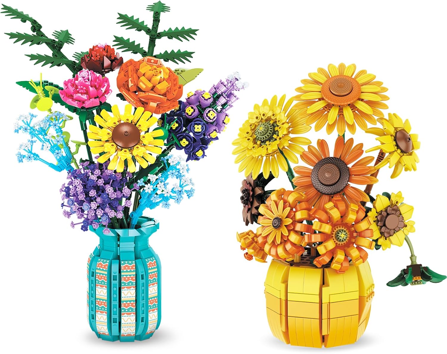 Amazon.com: BrickTribe Dual Flower Bouquet Building Set with Vase ...
