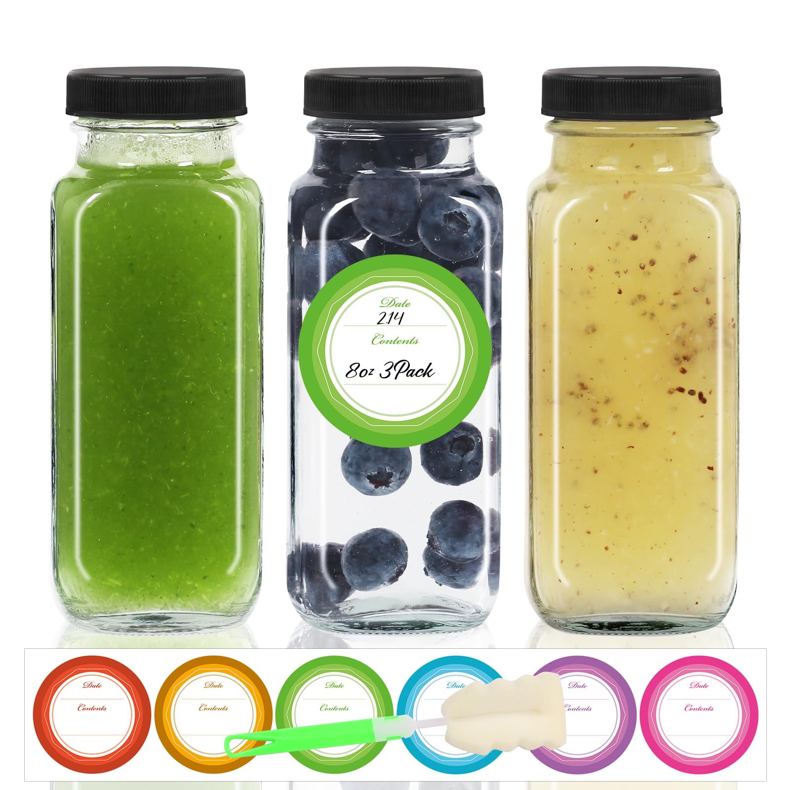 Amazon.com: STARSIDE 8 oz Glass Juice Bottles with Lids,3 Pack Reusable ...