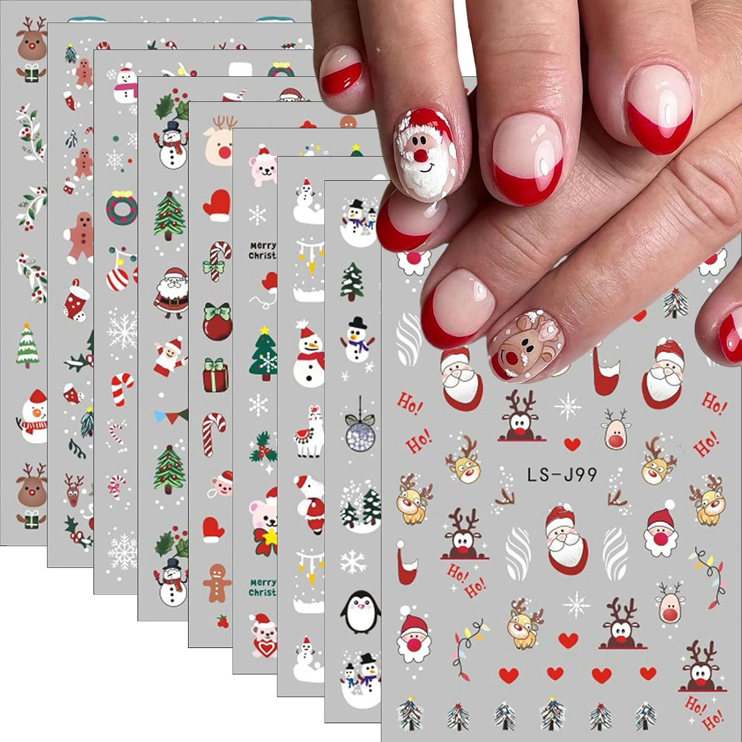 Amazon.com: Christmas Nail Stickers 9 Sheets Winter Nail Stickers Cute ...