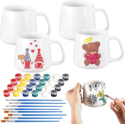 Tticai 4 Sets Paintable Paint Your Own Mug Kits - Mother's Day Party ...