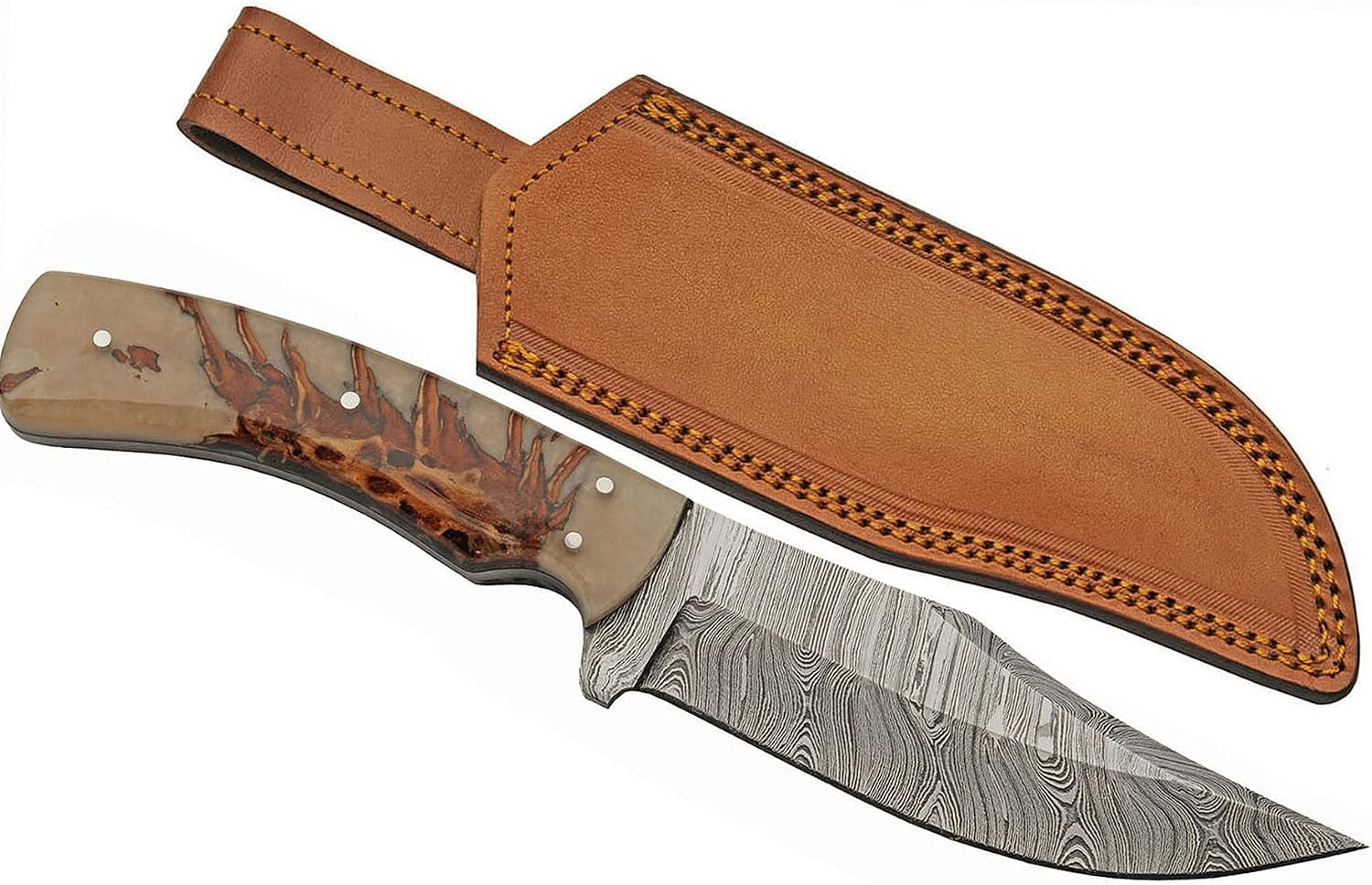 Amazon.com : Hunting Knife | Damascus Steel Blade Brown Pine Cone ...