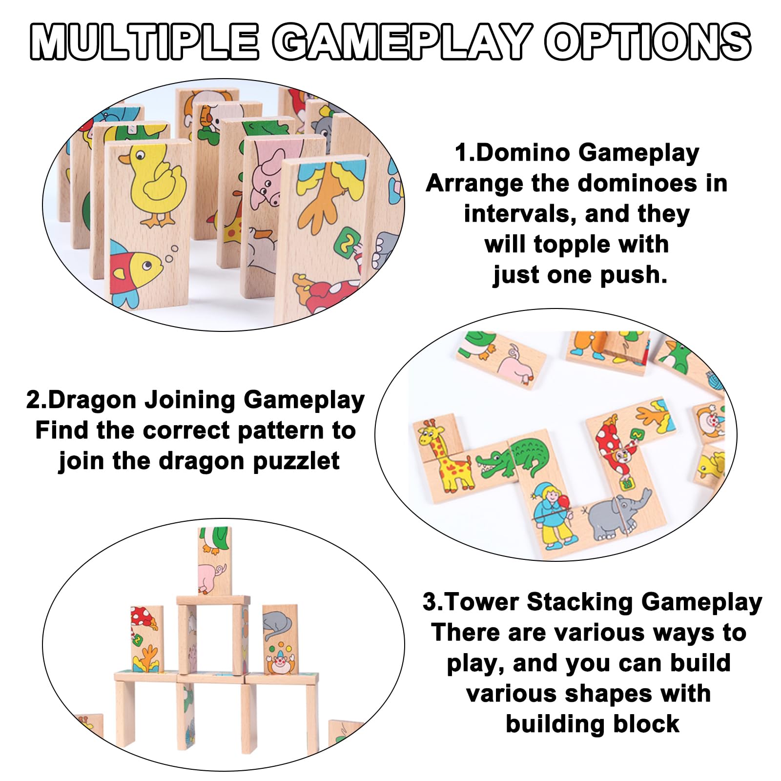 15 Pcs Woodland Animals Dominoes – Wooden Farm Animals Dominos, Cute ...