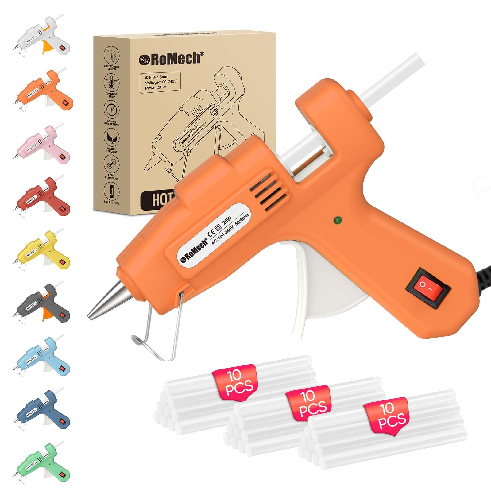 Amazon.com: ROMECH 20W Mini Hot Glue Gun with 30 Glue Sticks Set, Fast ...