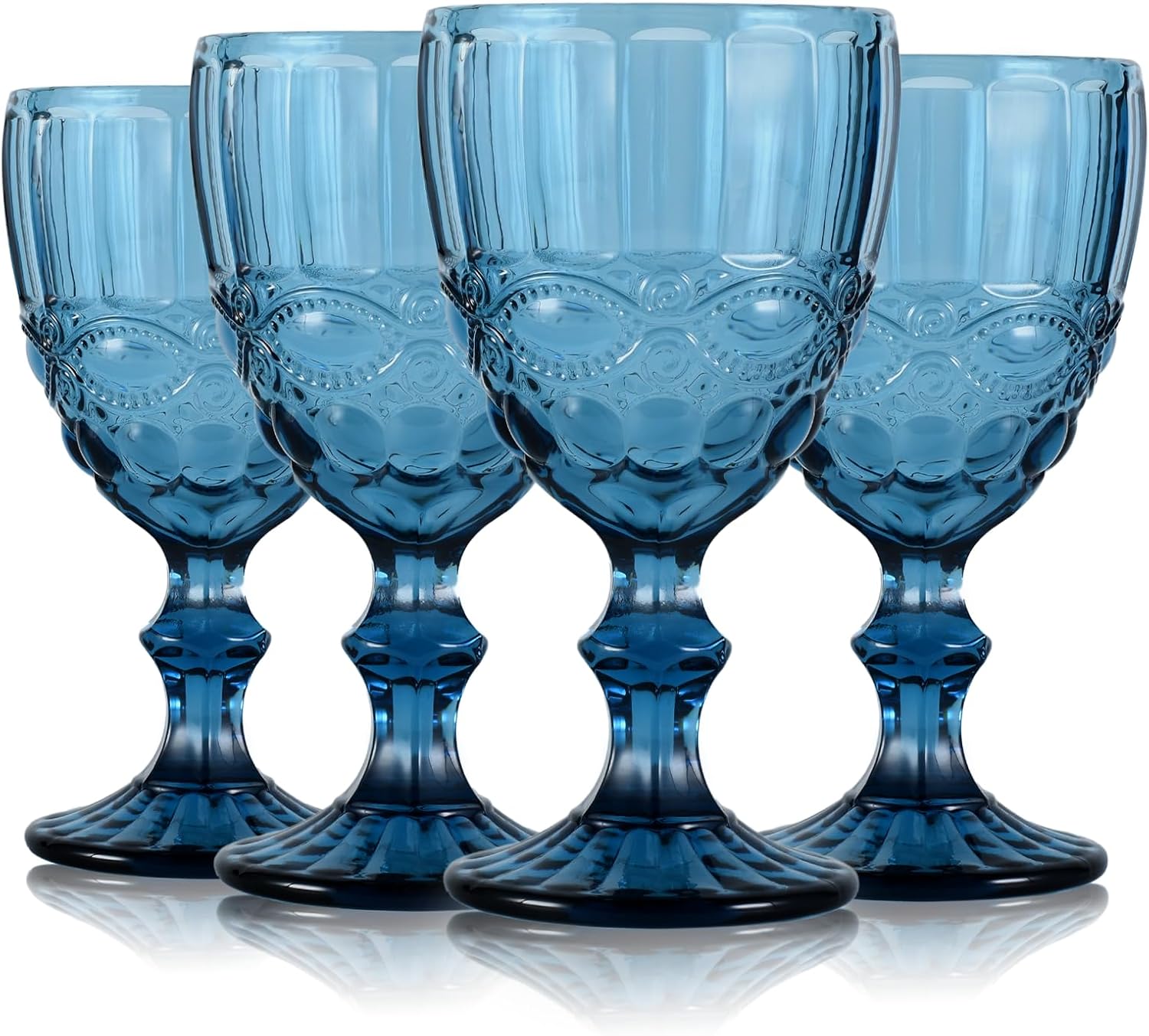 Amazon.com | Wongblee Vintage Glass Goblets 10.8 Oz, Embossed Stemmed ...