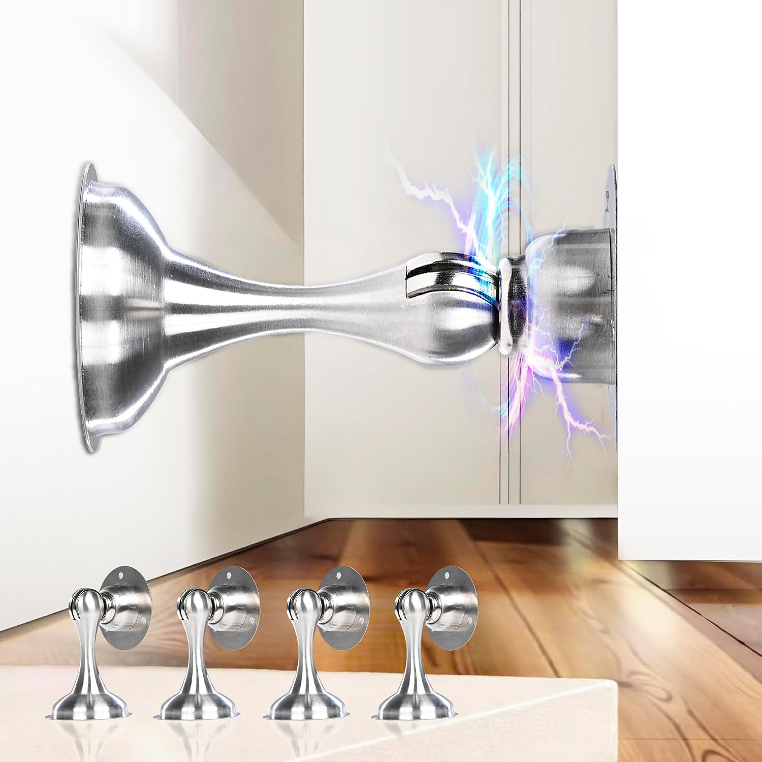 4 Pack Magnetic Door Stopper Brushed Nickel Finish, No-Drill Door Stop ...