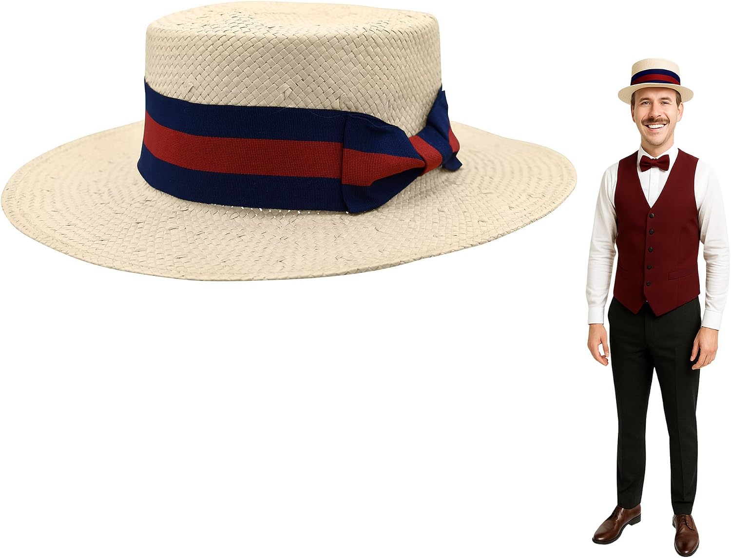 Amazon.com: Nicky Bigs Novelties Mens Boater Hat Gatsby Straw Panama ...