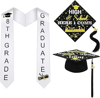Amazon.com: FineCheer 2 Pcs 8th Grade Graduation Cap and Stole, Class ...