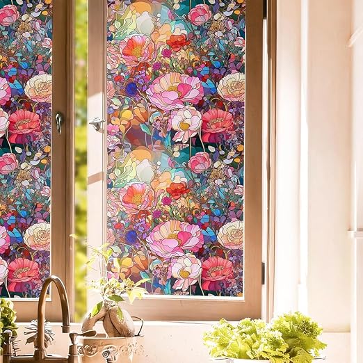 Amazon.com: Colorful Pink Red Stained Glass Flowers Blue Purple ...
