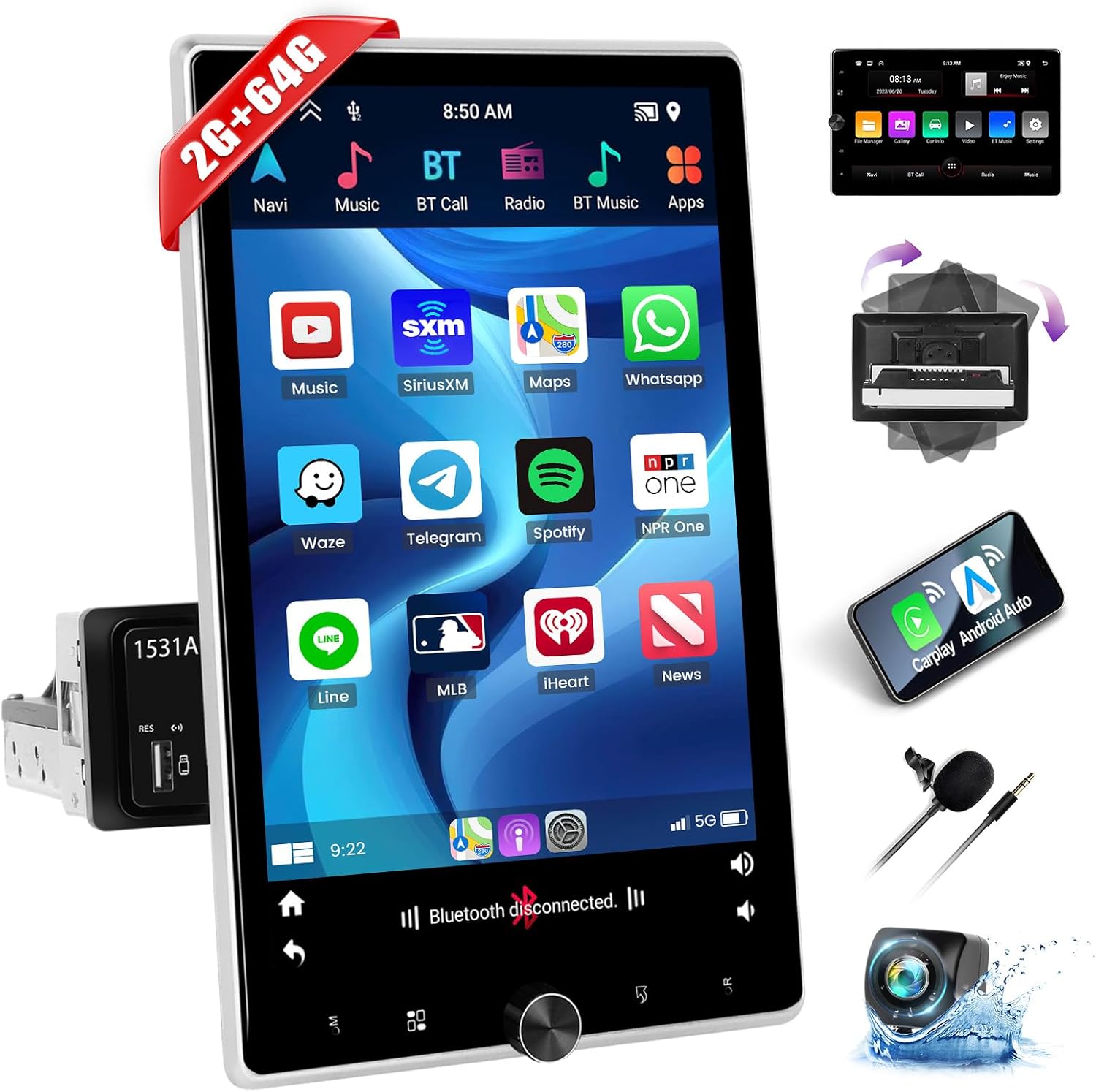 Amazon.com: [2+64G] Single Din Android 13 Car Radio with Carplay ...