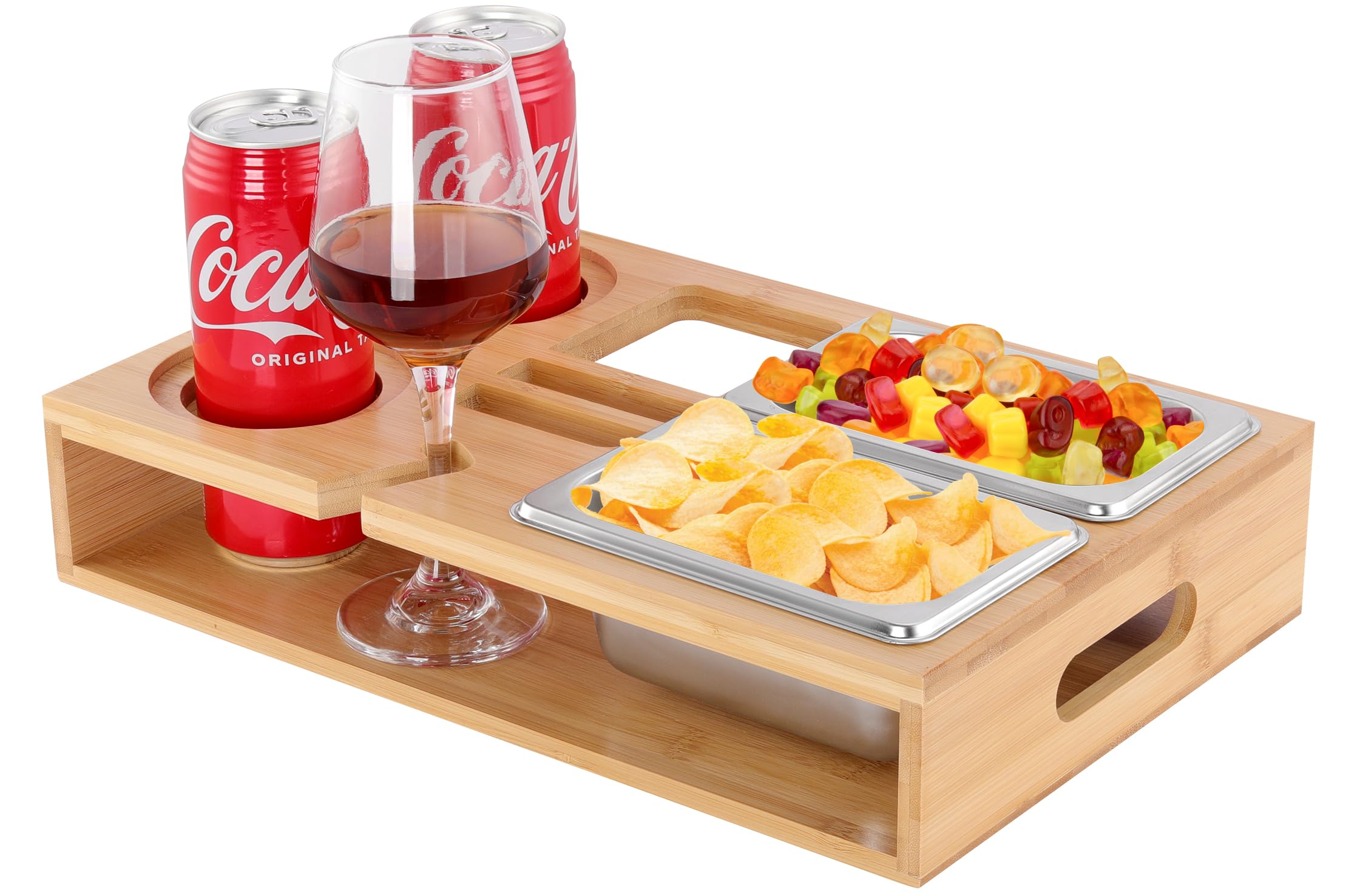 AIVORO Couch Bar Snack Box, Couch Bar with Stainless Steel Snack Bowls ...