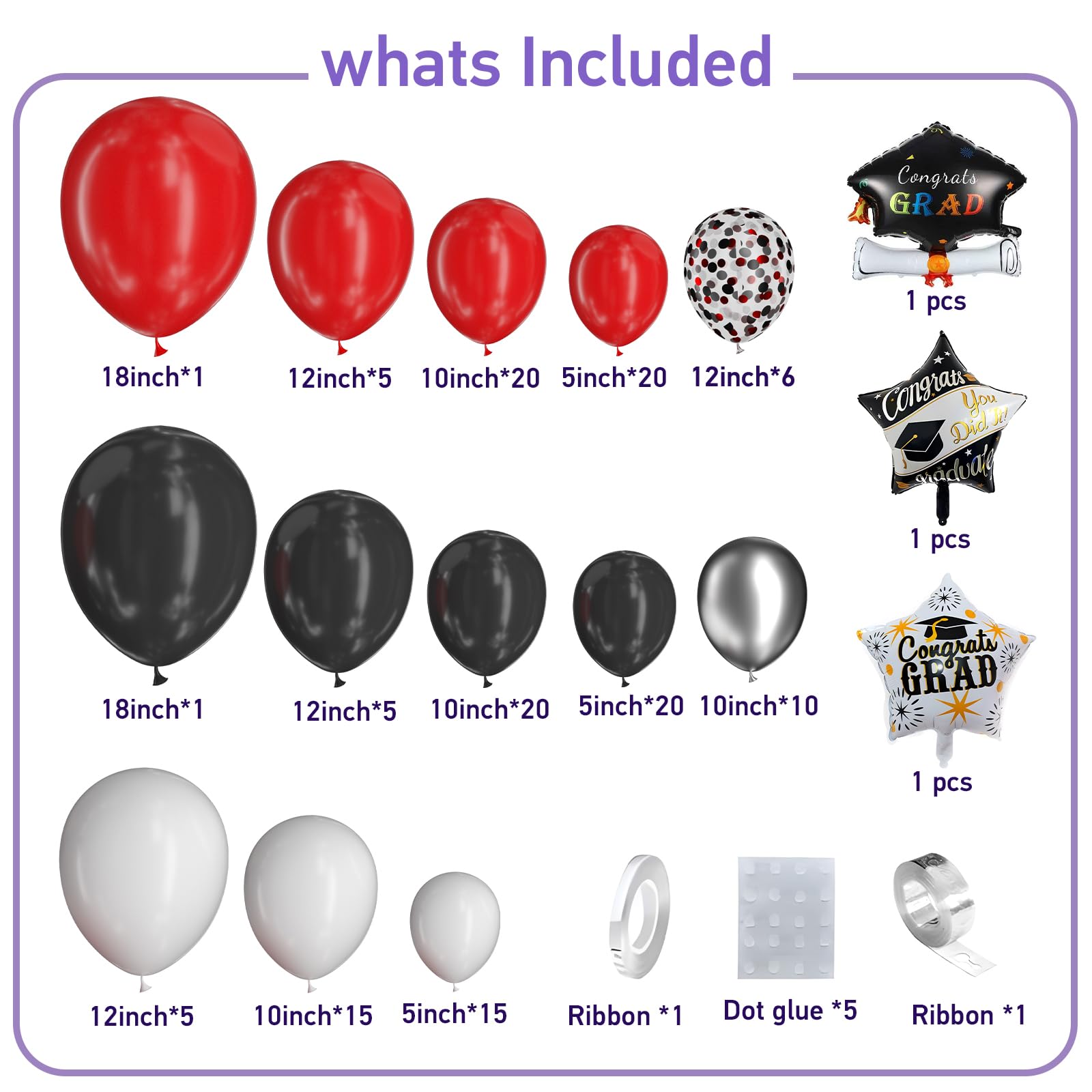 Snapklik.com : Graduation Balloon Garland Arch Kit Red Black White ...