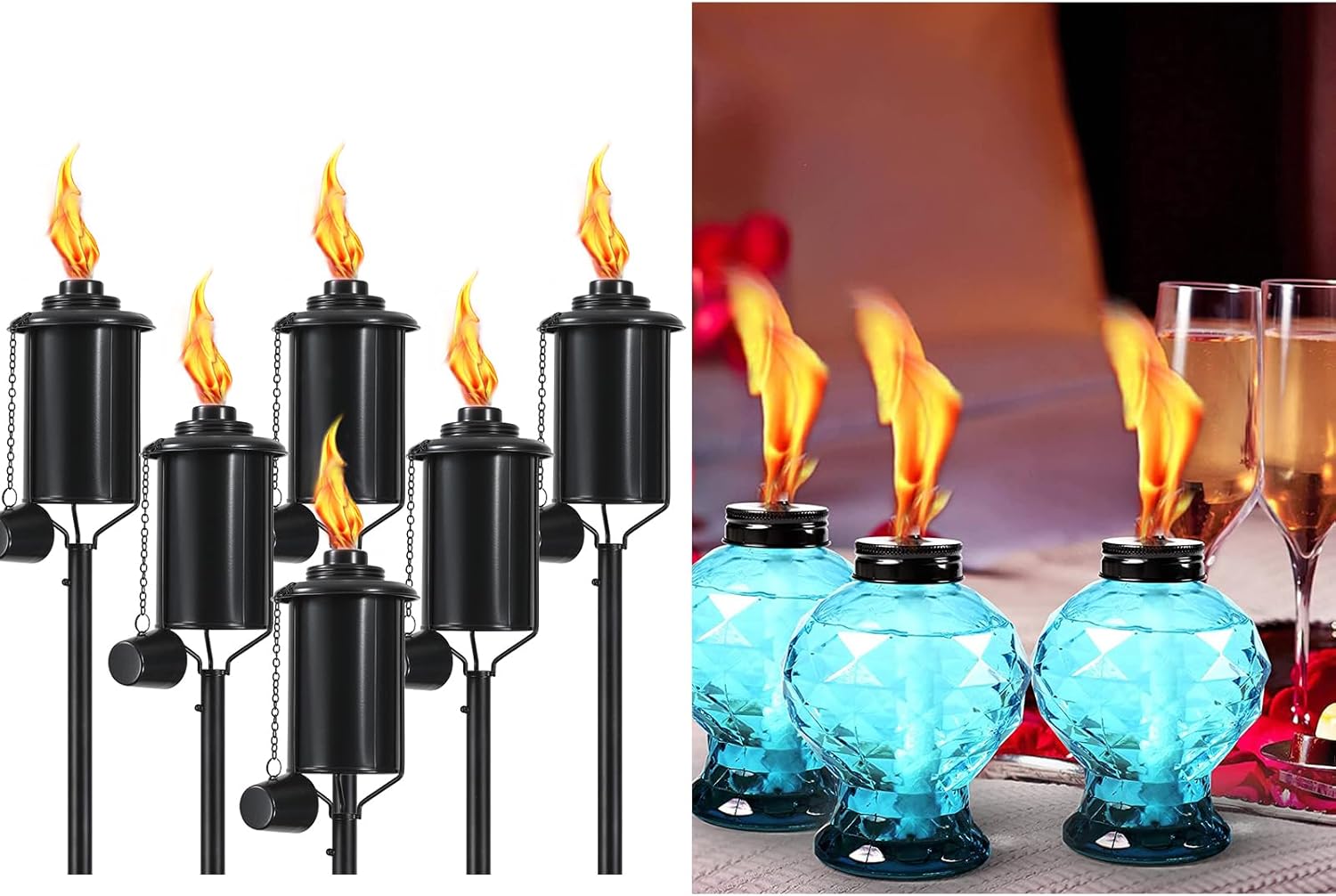 Amazon.com: DIKAIDA 4 Pack Glass Table Torch+ 6 Pack Metal Citronella ...