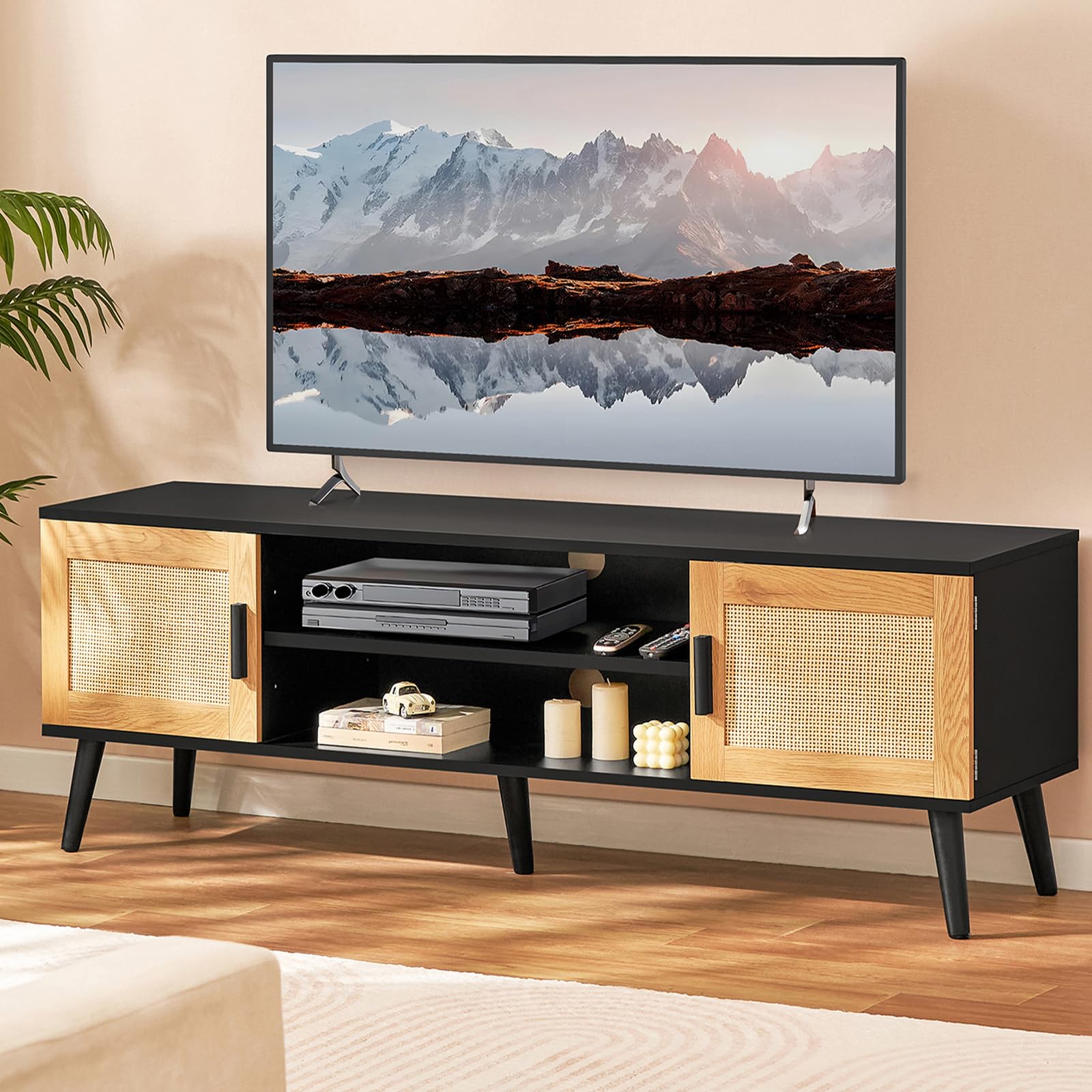 Snapklik.com : Iwell Rattan TV Stand For 55 65 70 Inch TV ...