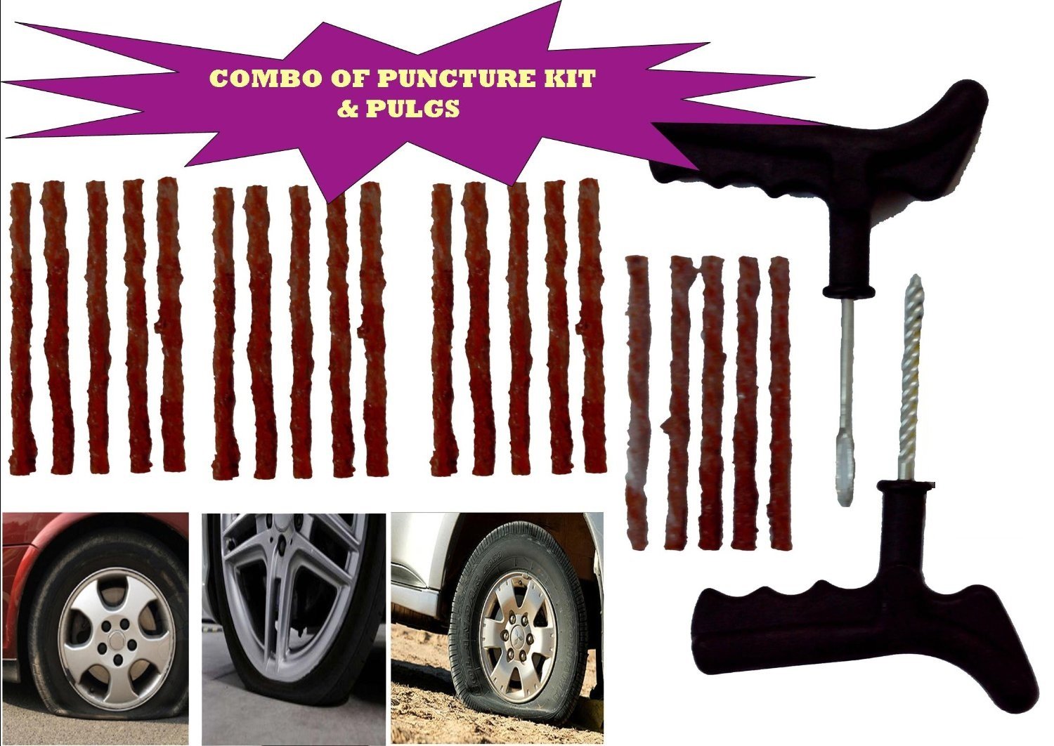 Tyre King Tubeless Tyre Puncture Plug Repair Kit for Car and Bikes ...