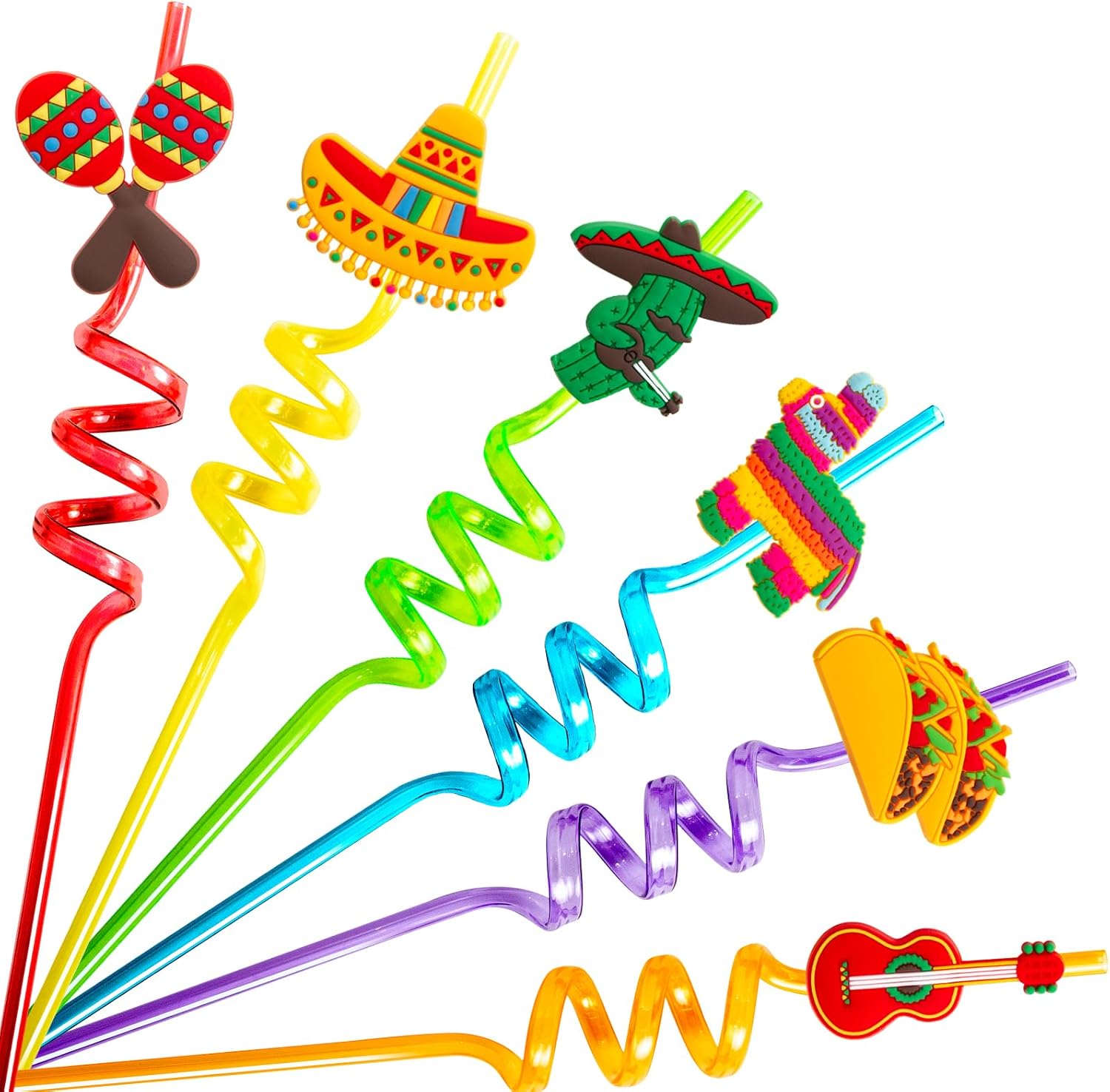 Amazon.com: Fancy Land Mexican Fiesta Straws Party Favors Plastic ...